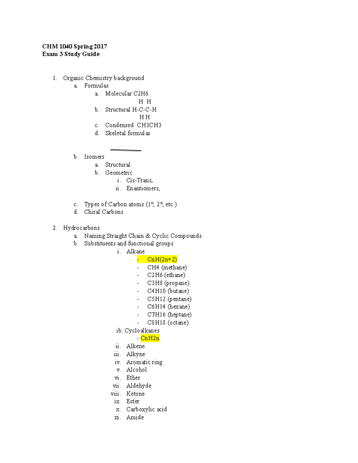 Copy of CHM 1040 Unit 3 Study Guide - CHM 1040 Spring 2017 Exam 3 Study ...