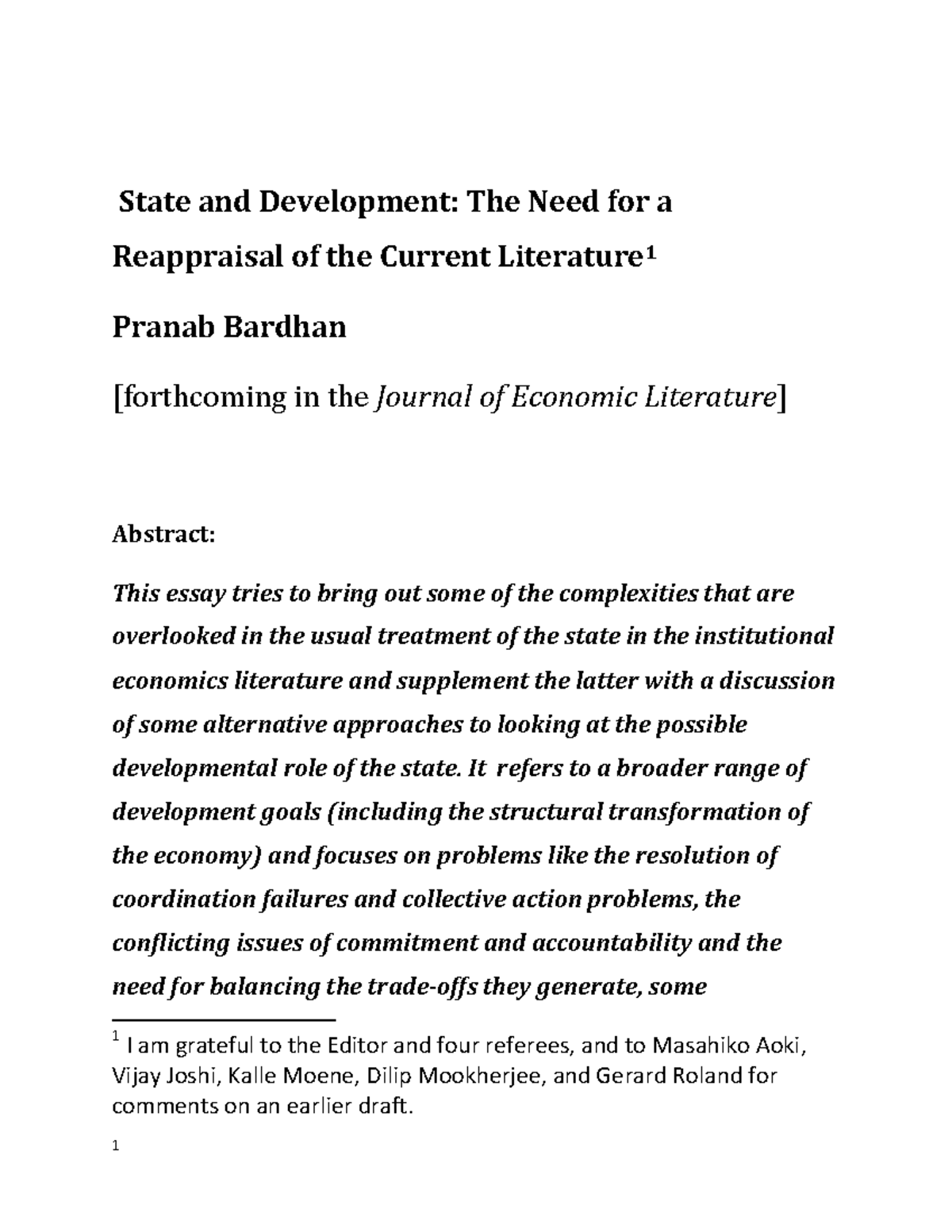 The State and Economic Development - State and Development: The Need ...
