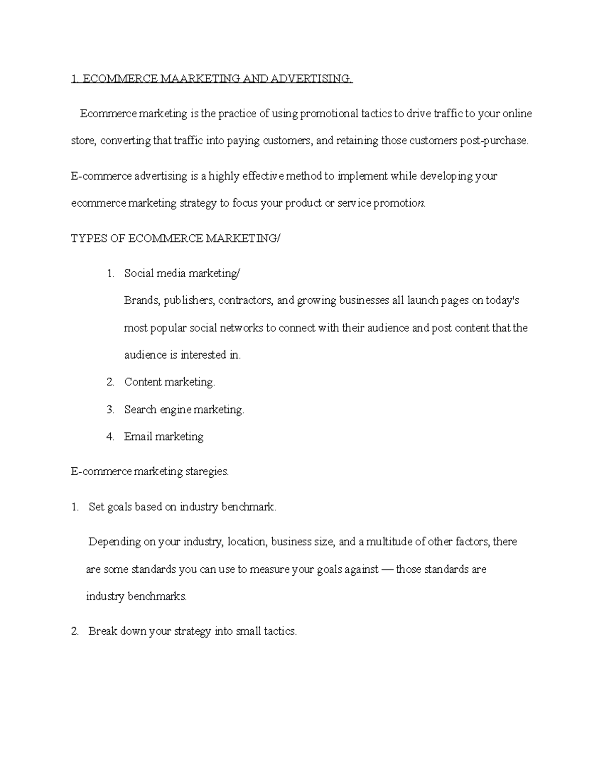 E-COMMERCE Assignment - 1. ECOMMERCE MAARKETING AND ADVERTISING ...