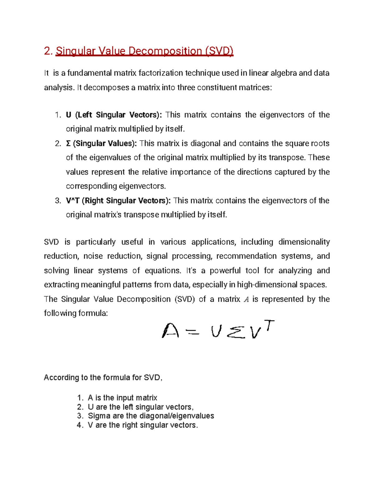 UNIT 3 - dimension reduction - 2. Singular Value Decomposition (SVD) It ...