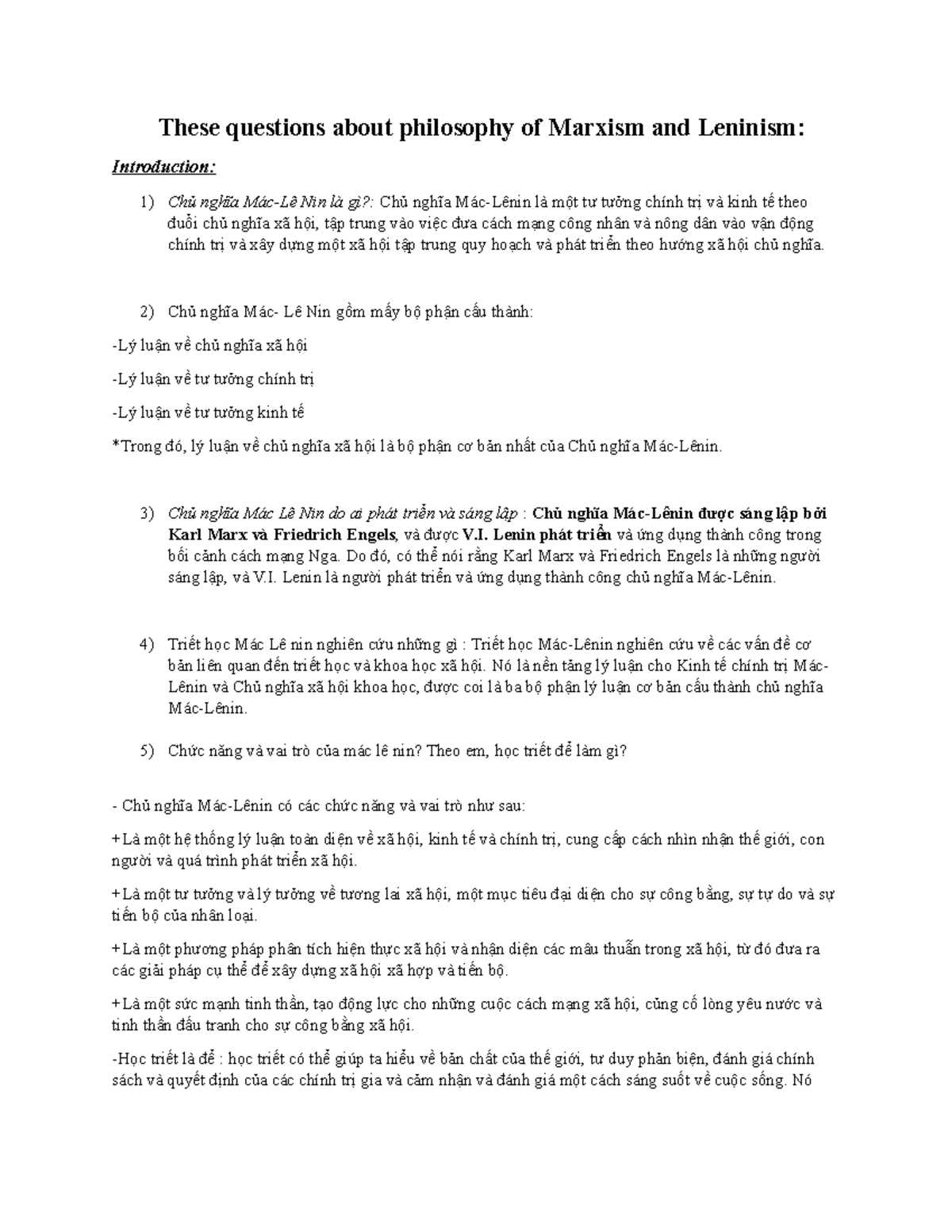 These questions about philosophy of Marxism and Leninism - These ...