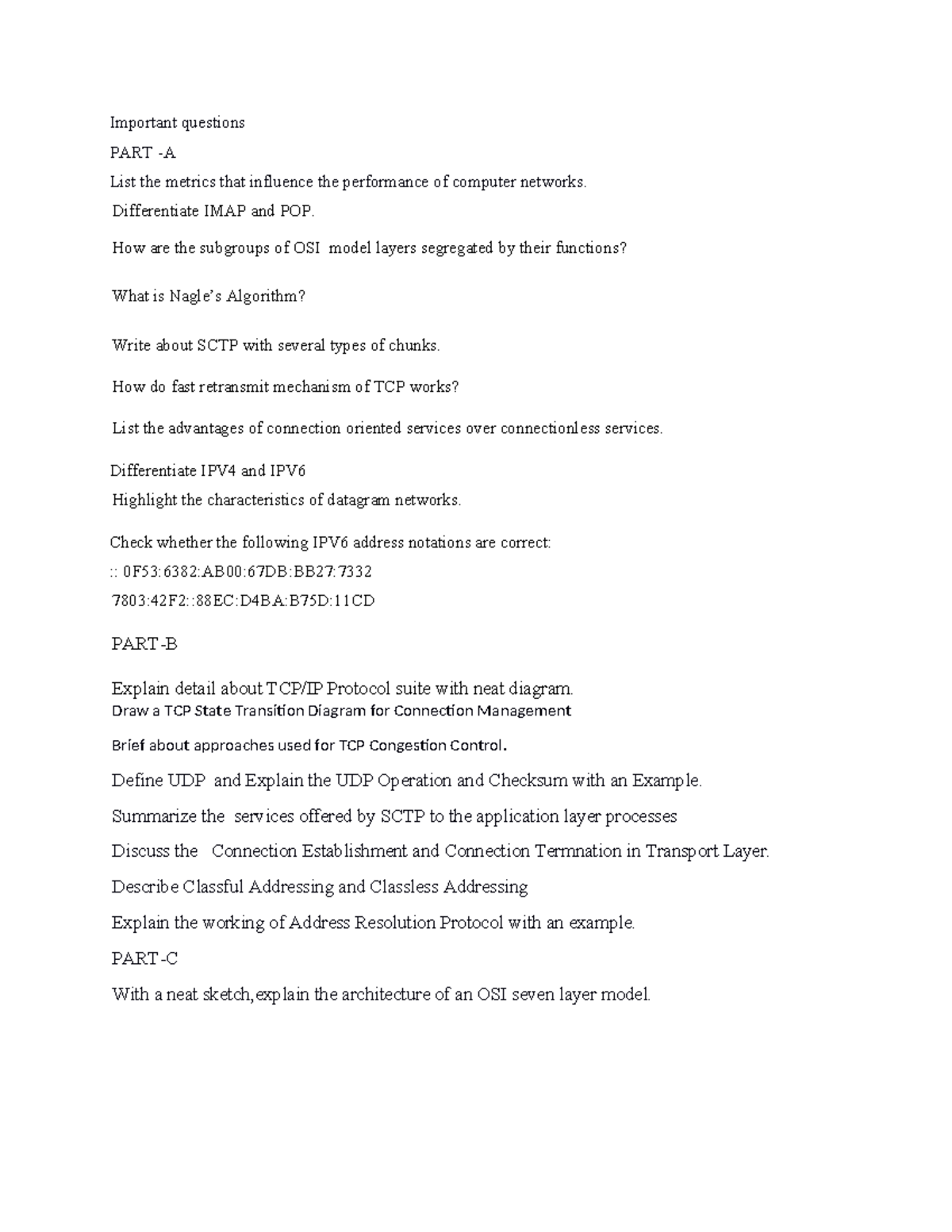 Important questions model - Important questions PART -A List the ...