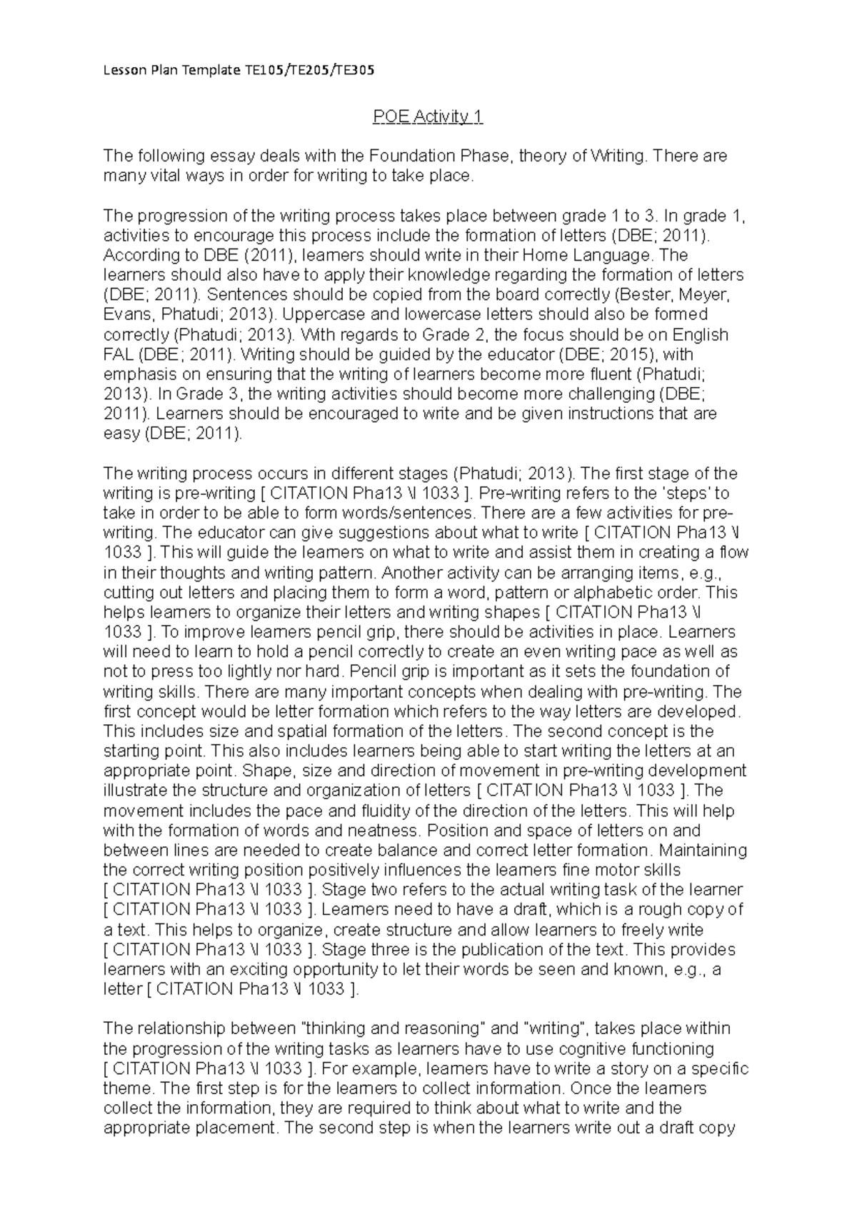 EFWI POE - Lesson Plan Template TE105/TE205/TE POE Activity 1 The ...