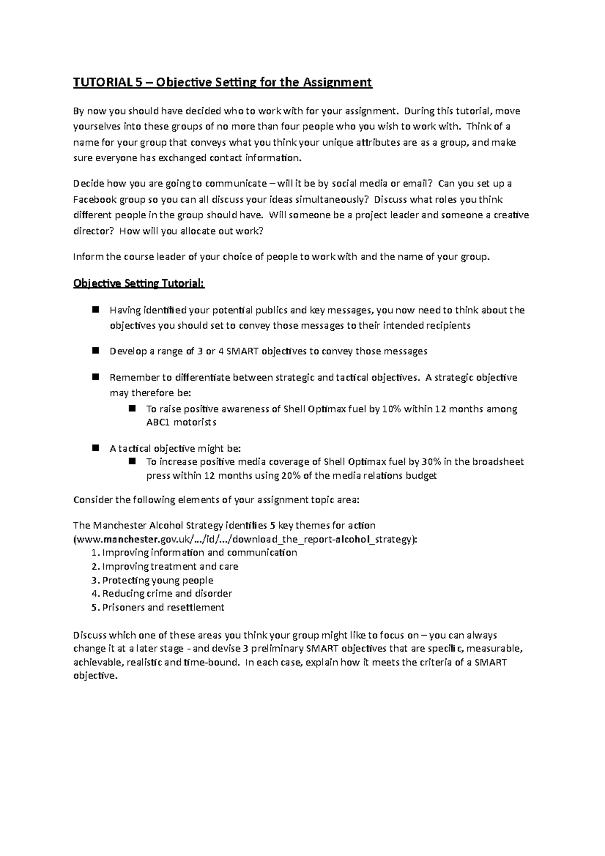 Tutorial 5 - Objective Setting for the Assignment - TUTORIAL 5 ...