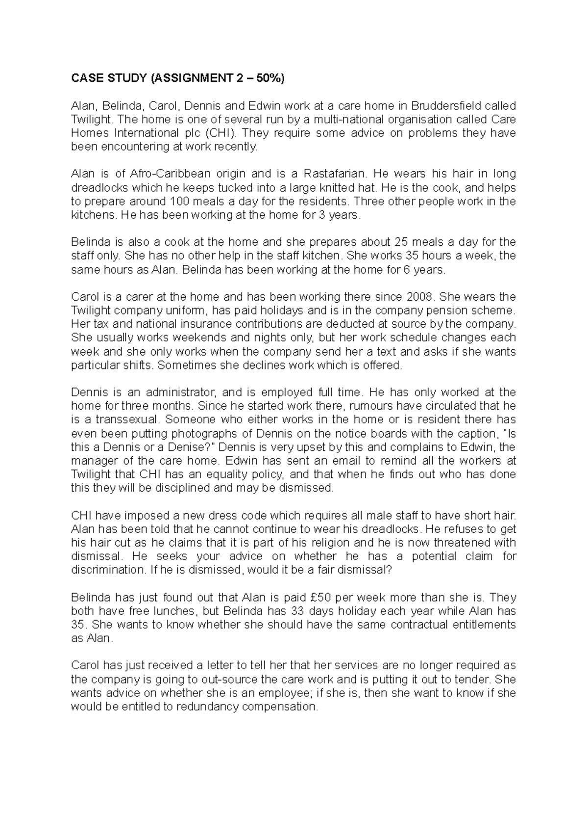 Employment Law CASE Study CASE STUDY ASSIGNMENT 2 50 Alan