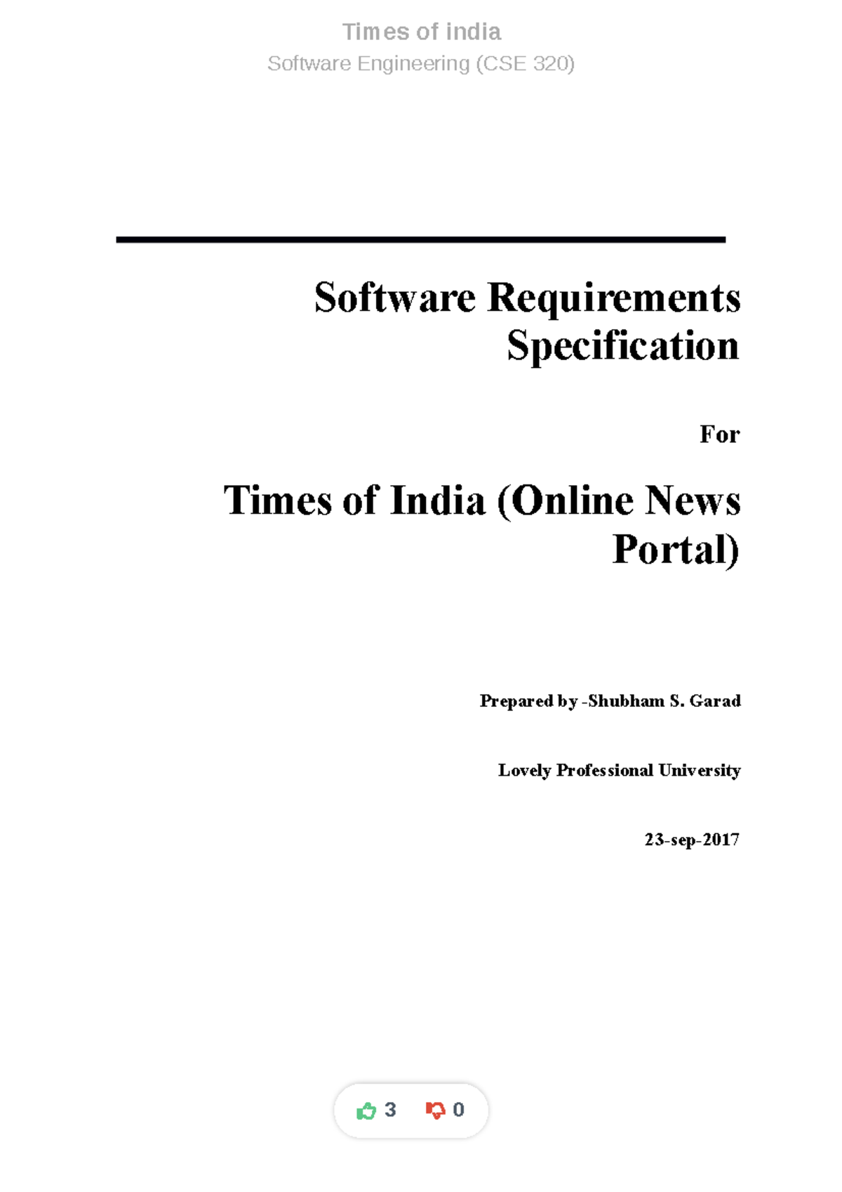 Times-of-india compress - Times of india Software Engineering (CSE 320) Software Requirements ...
