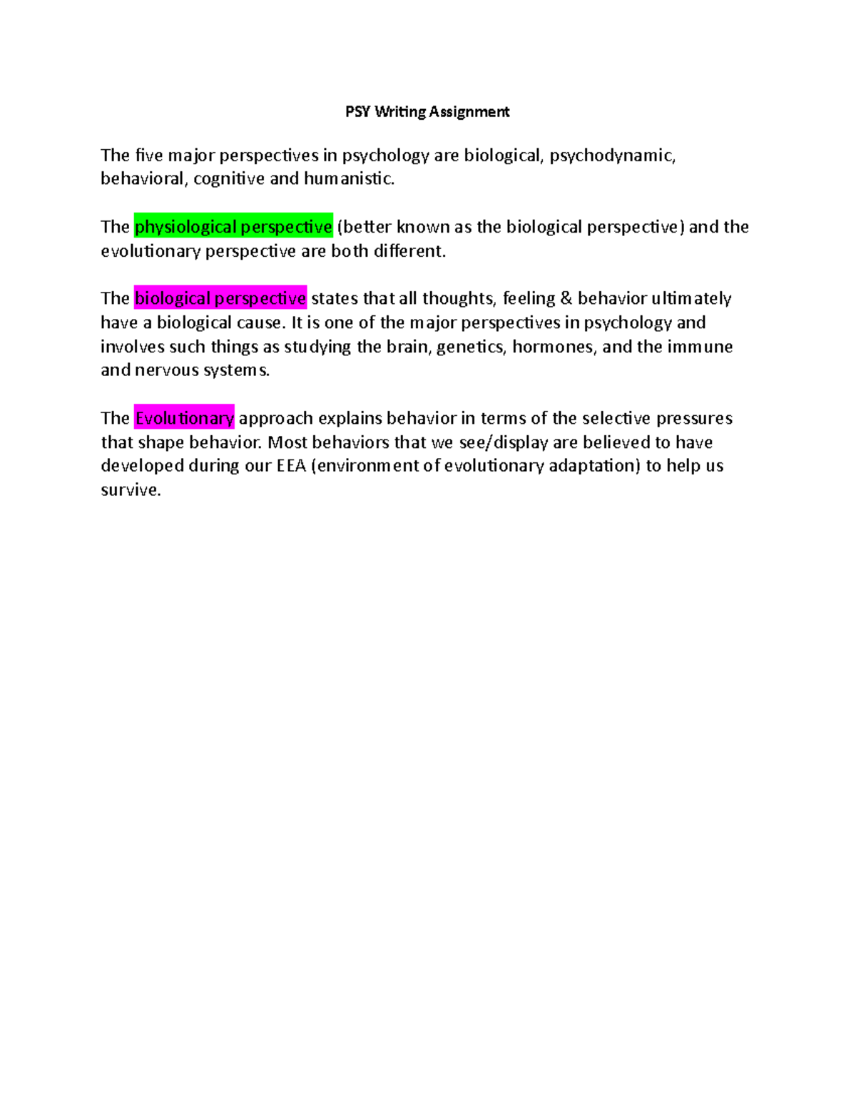 PSY Notes - What I have learned so far in that class. - PSY Writing ...