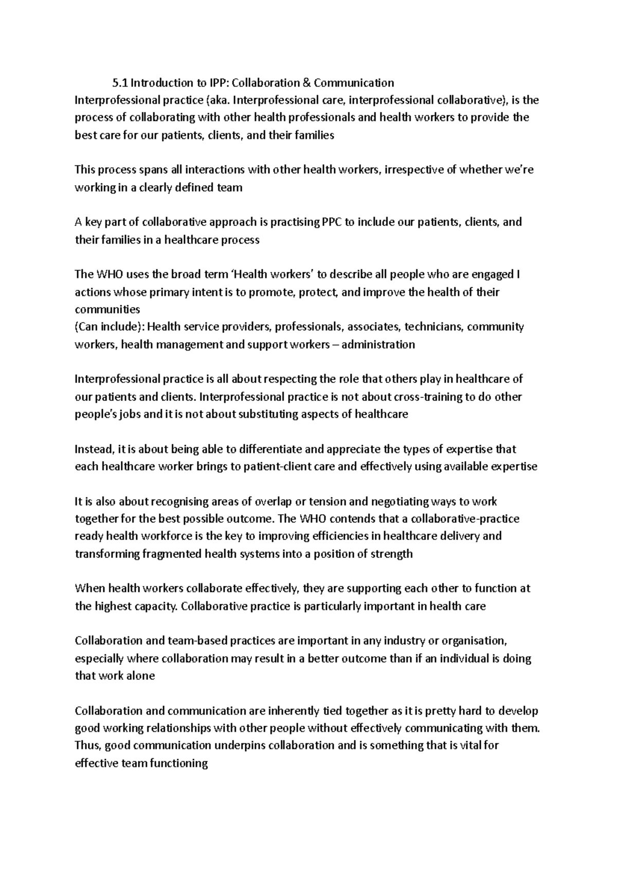 HLTH1000 IPP Collaboration & Communication - 5 Introduction to IPP ...