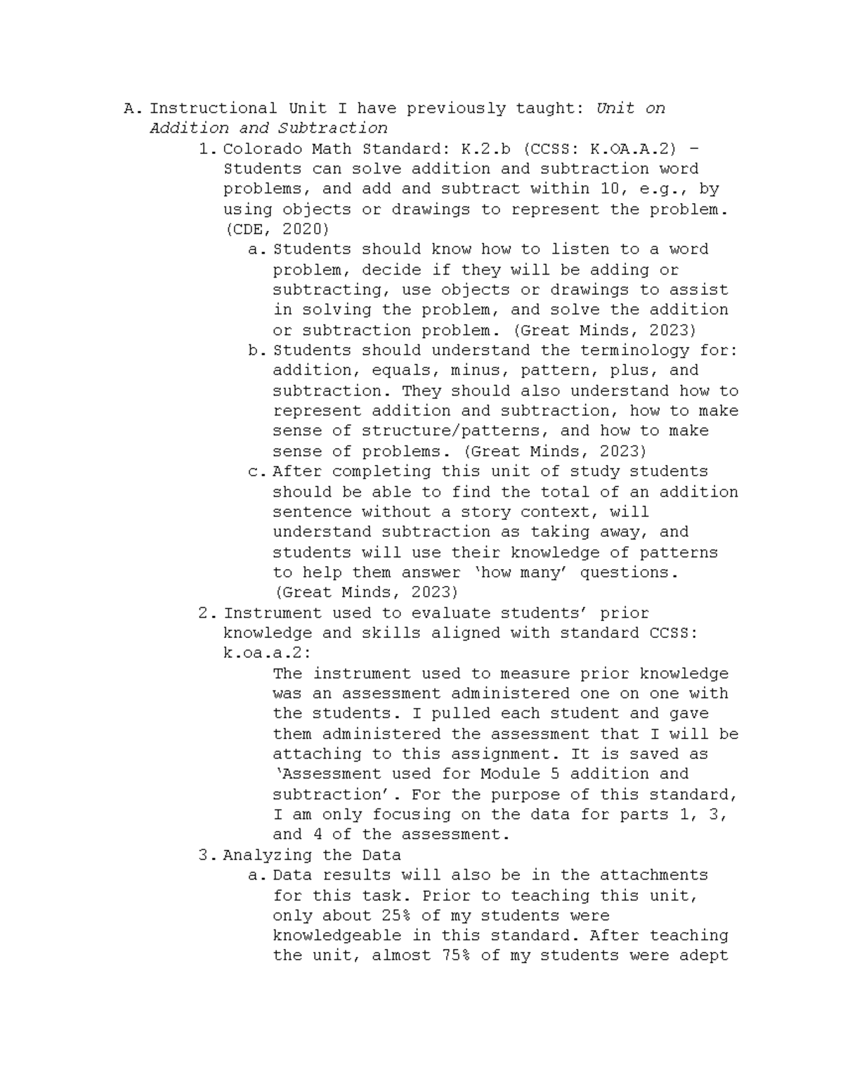 D183 Task 1 Conducting a Needs Analysis - A. Instructional Unit I have ...