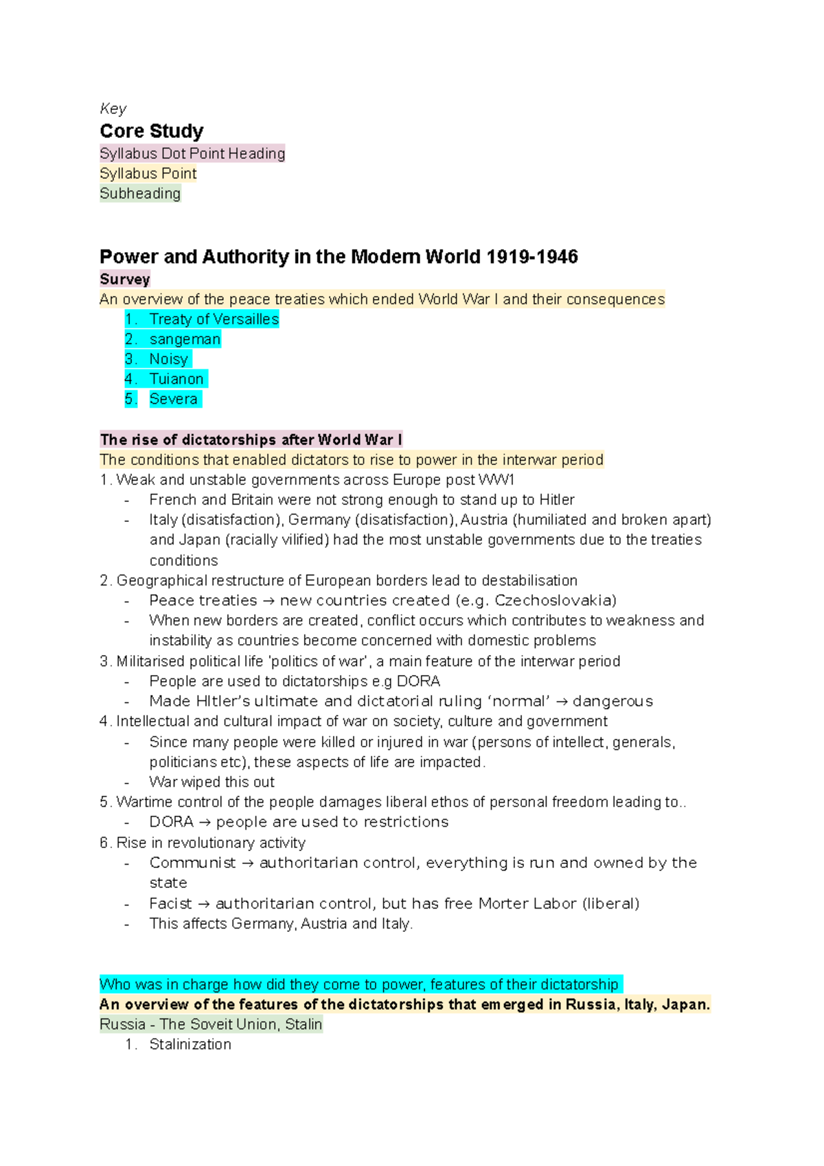 HSC Modern Notes - Key Core Study Syllabus Dot Point Heading Syllabus ...