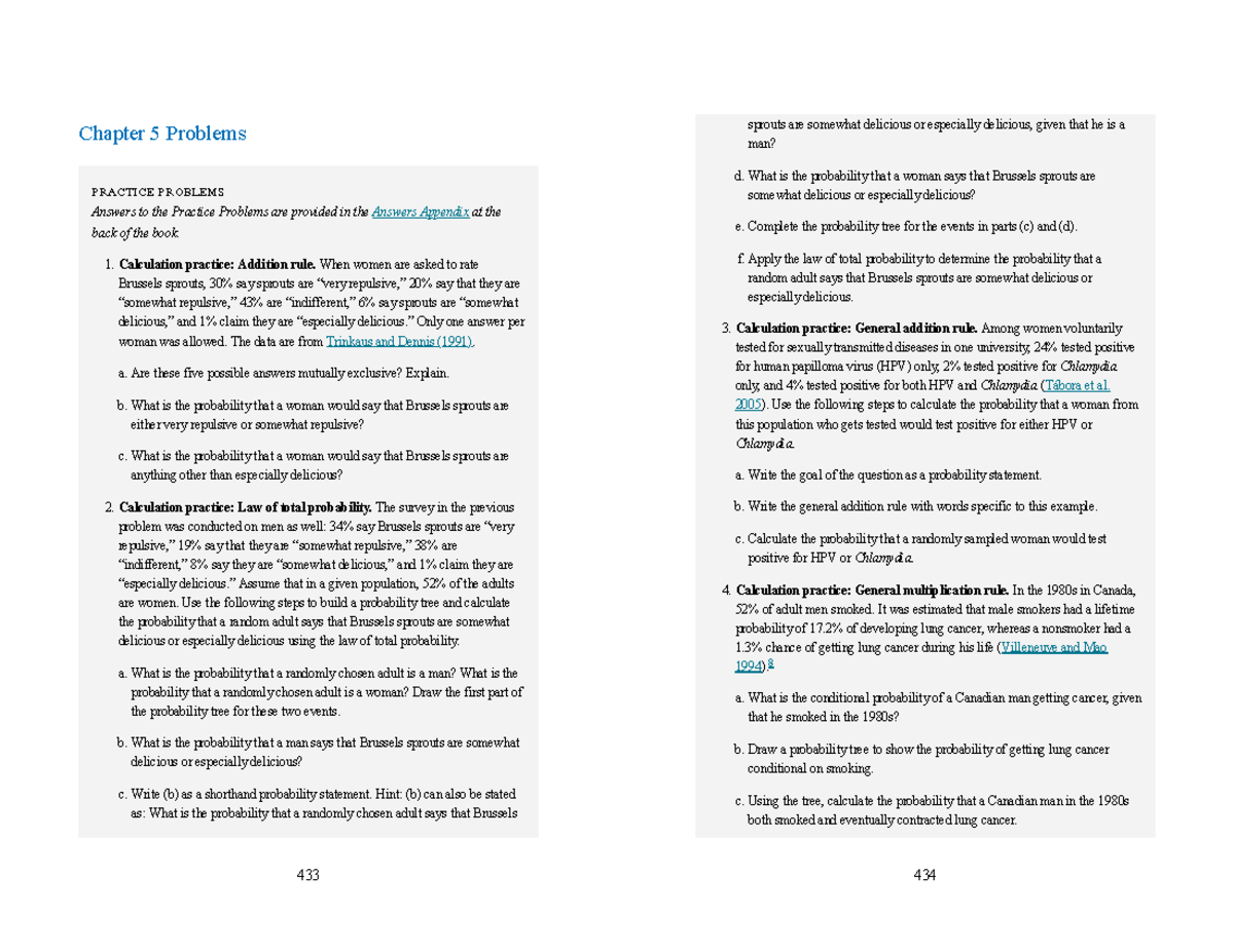 Stats - chap 5 - textbook questions - Chapter 5 Problems Answers to the Practice Problems are ...