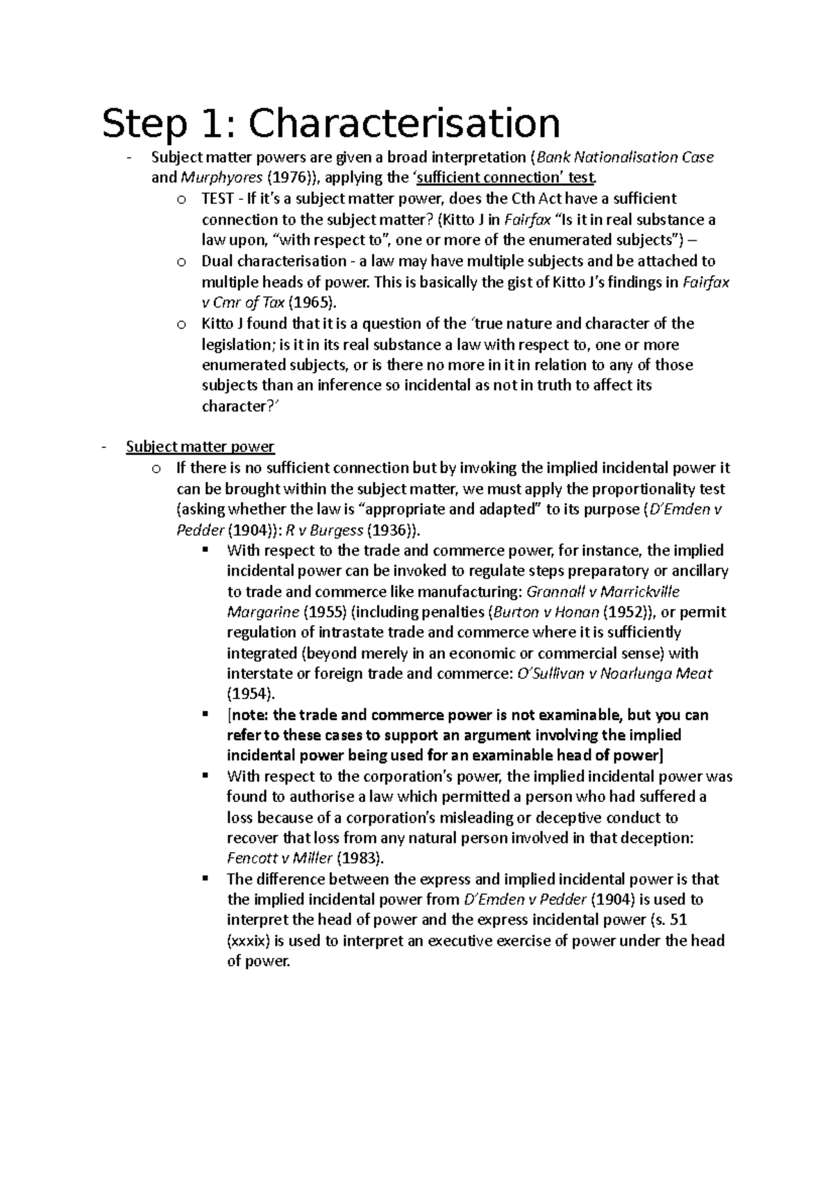 Final Exam Notes - Step 1: Characterisation Subject matter powers are ...