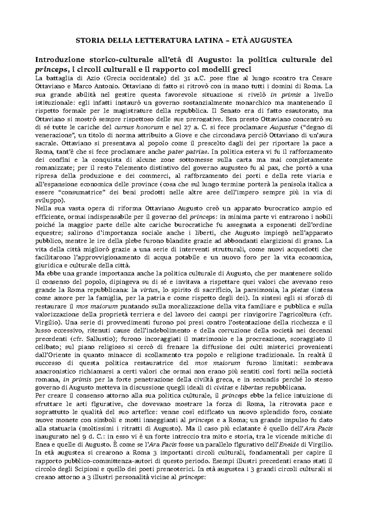 Storia Letteratura Latina - età augustea - STORIA DELLA LETTERATURA ...