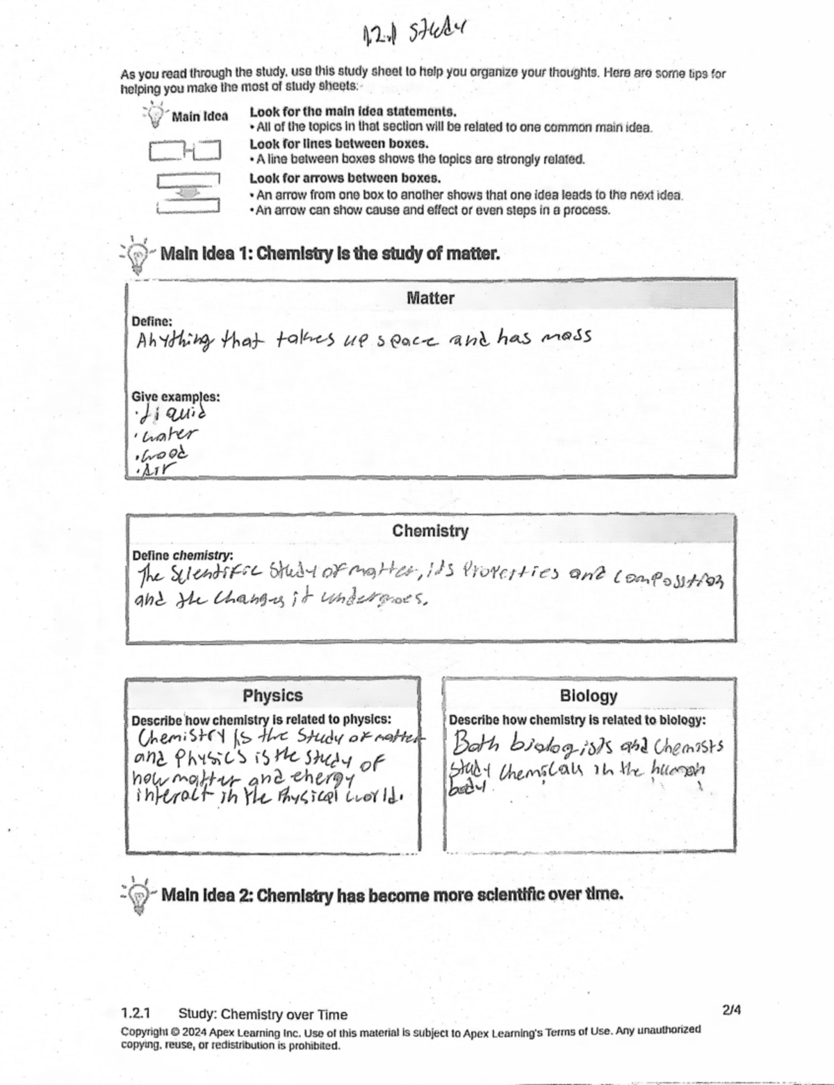 Chemistry 1.2.1 study - 1.2 study As you read through the study. use ...