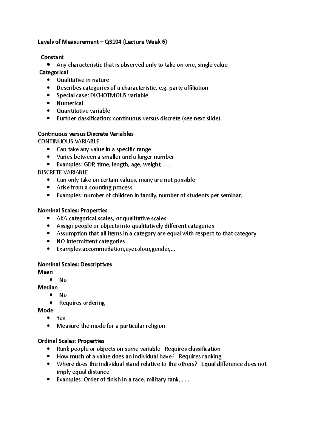 Levels of Measurement – QS104 - Levels of Measurement – QS104 (Lecture ...