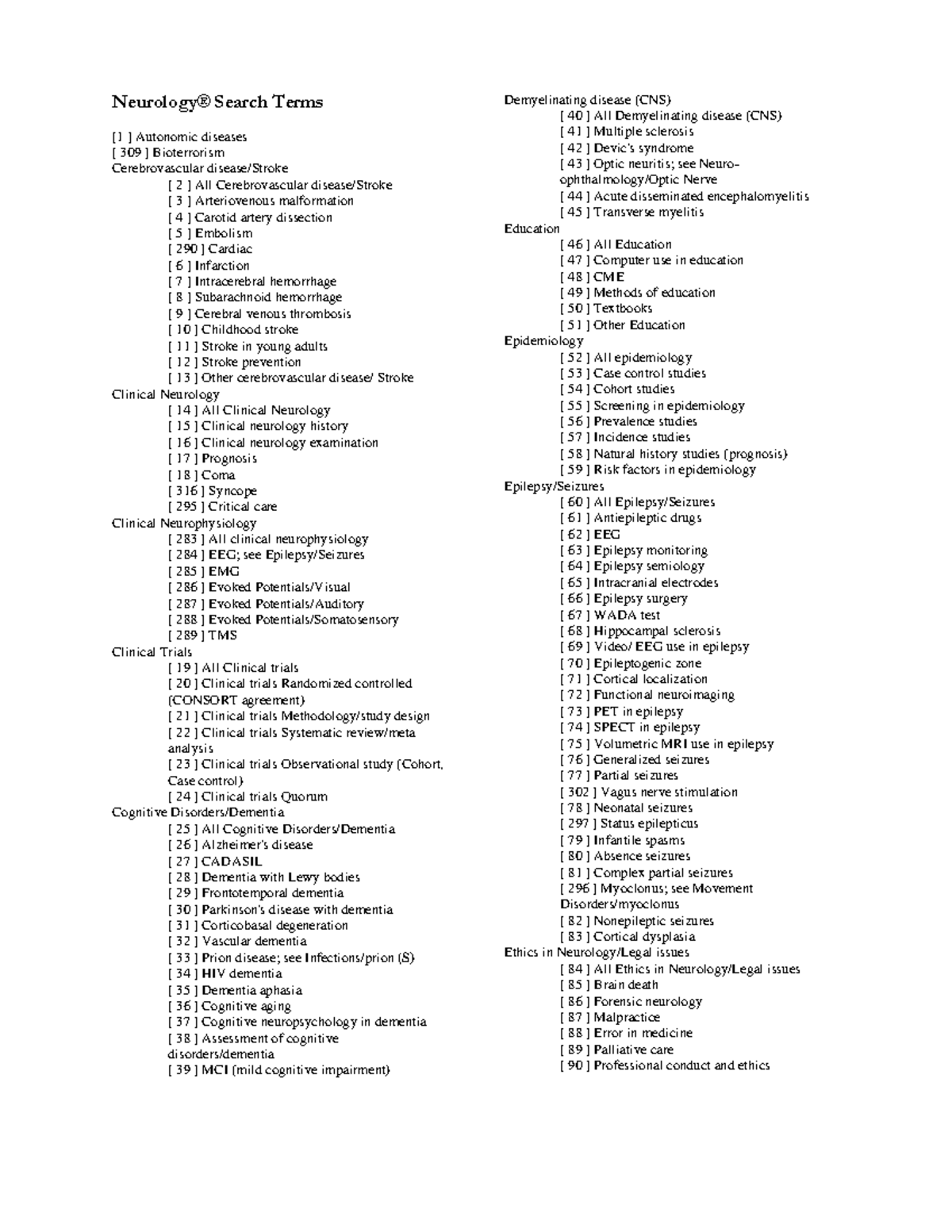 Neurology Terms - Reading neuro info - Neurology® Search Terms [1 ...