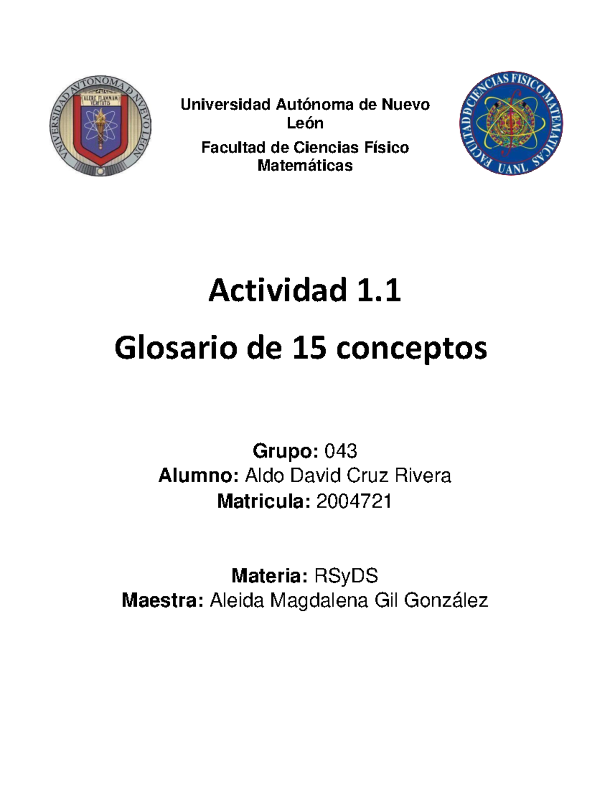 Act1 Glosario 15 conceptos - Universidad Autónoma de Nuevo León Facultad de Ciencias Físico ...