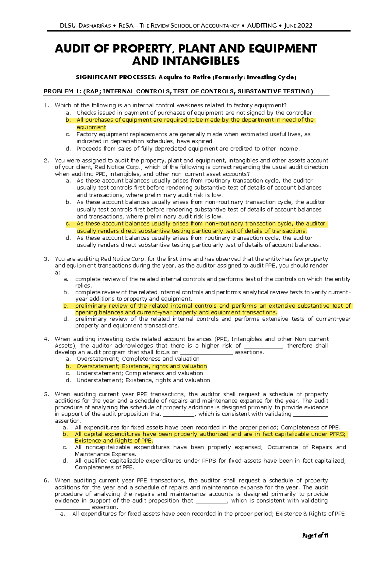 Audit of PPE and Intangibles - AUDIT OF PROPERTY, PLANT AND EQUIPMENT ...