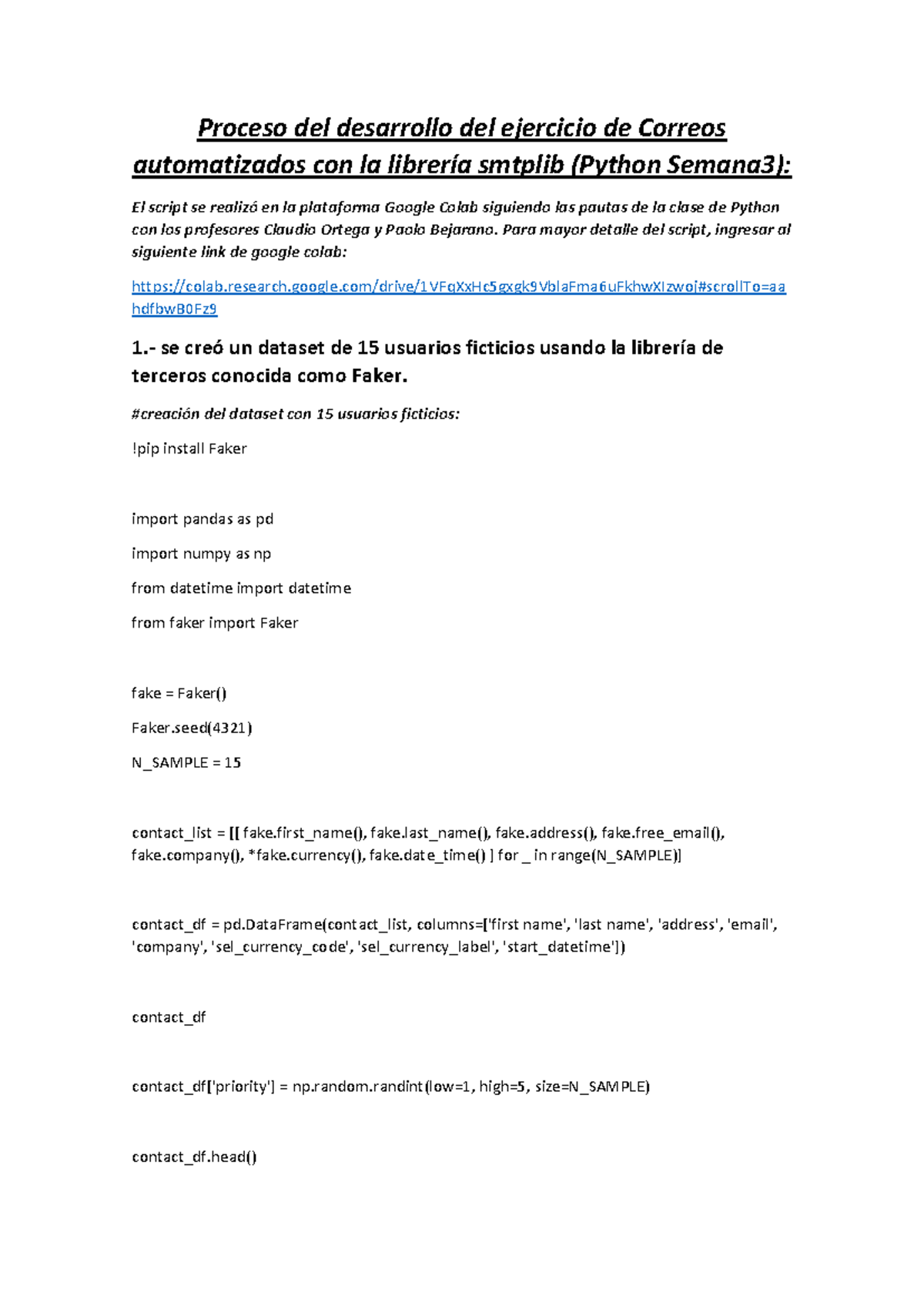 Descripción del ejercicio de correos de python - Proceso del desarrollo ...