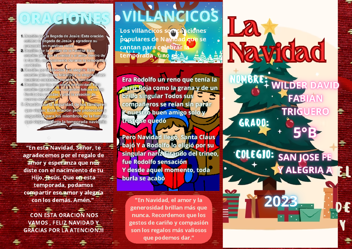 Tríptico Tradiciones de Navidad moderno en rojo y azul - "En Navidad ...