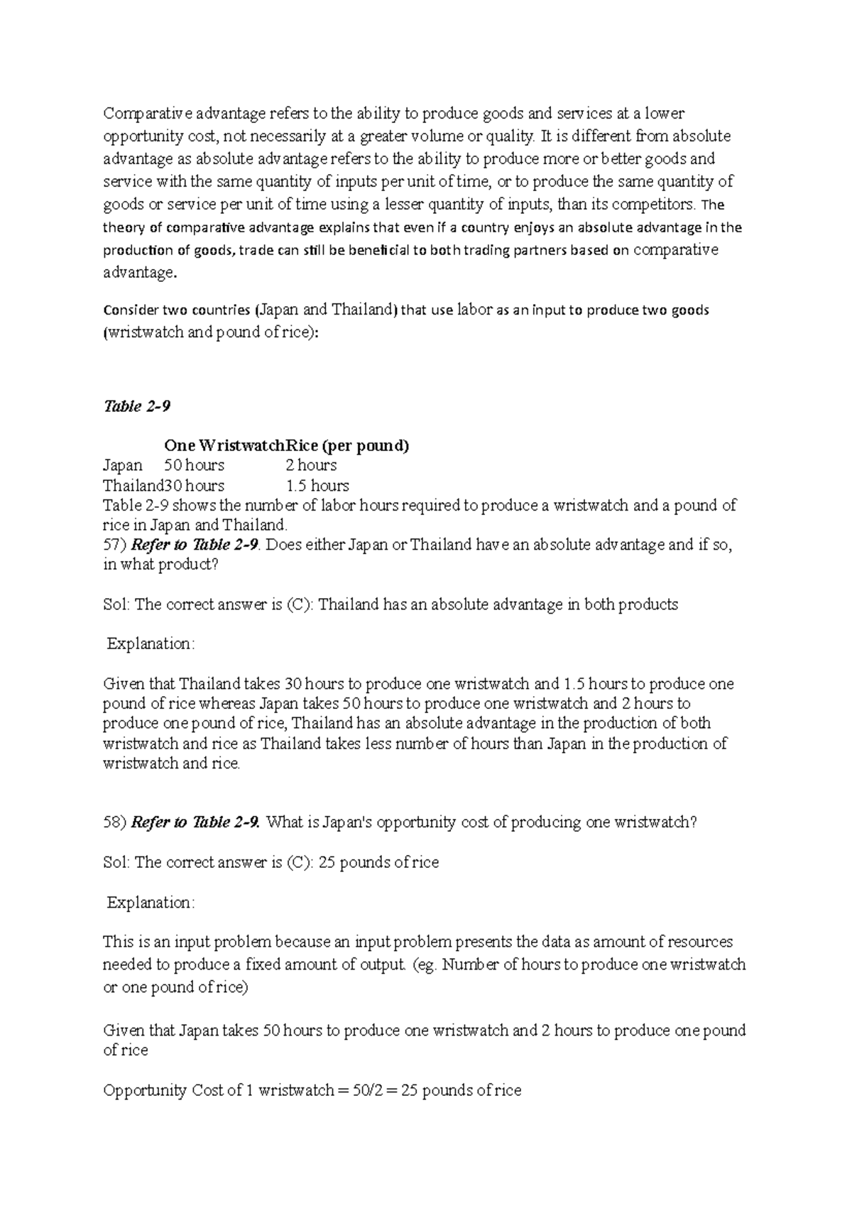 Comparative advantage - input approach explanation with example ...