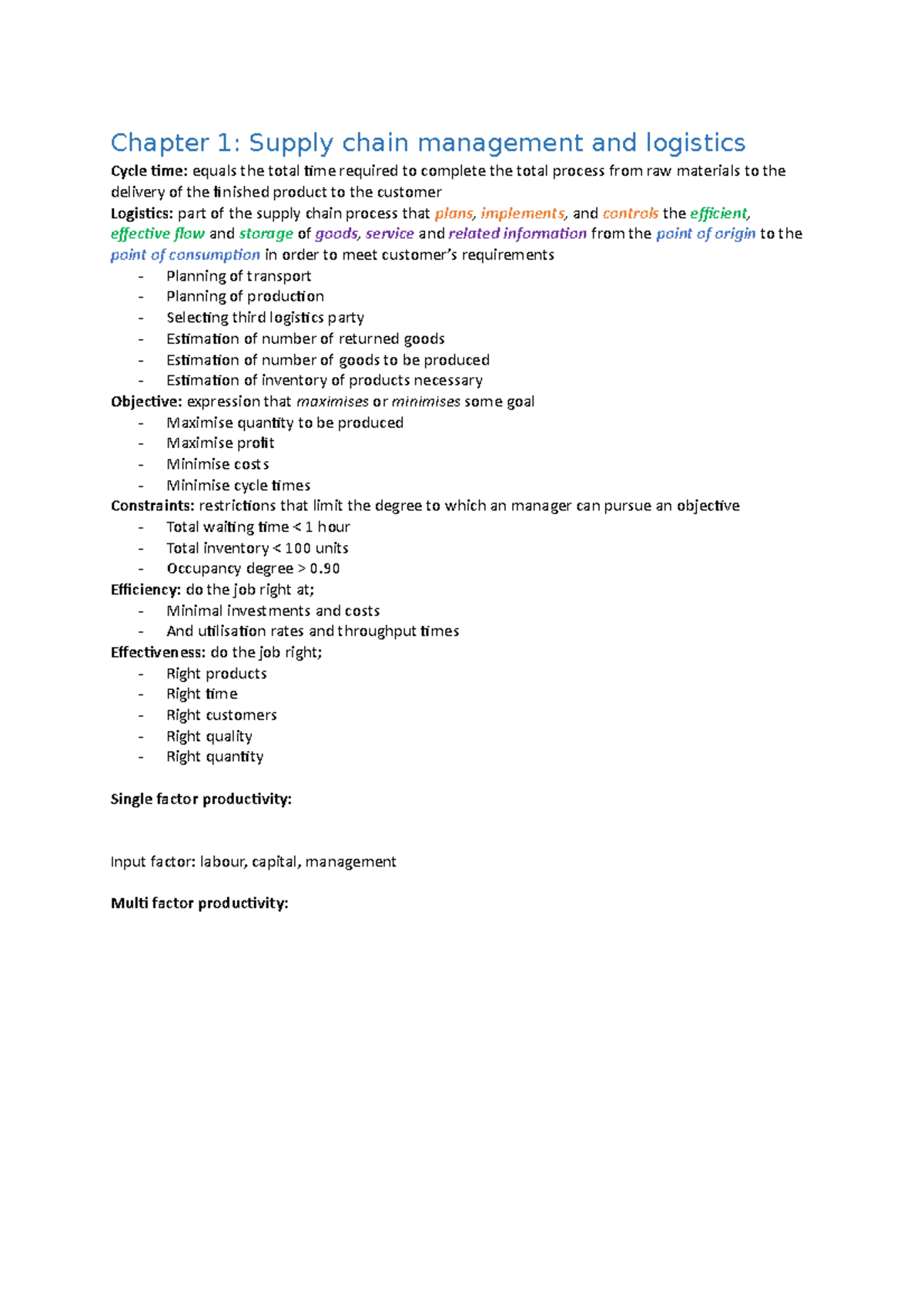 Summary Global Supply Chain Management, Chapter 1-7 - Chapter 1: Supply ...