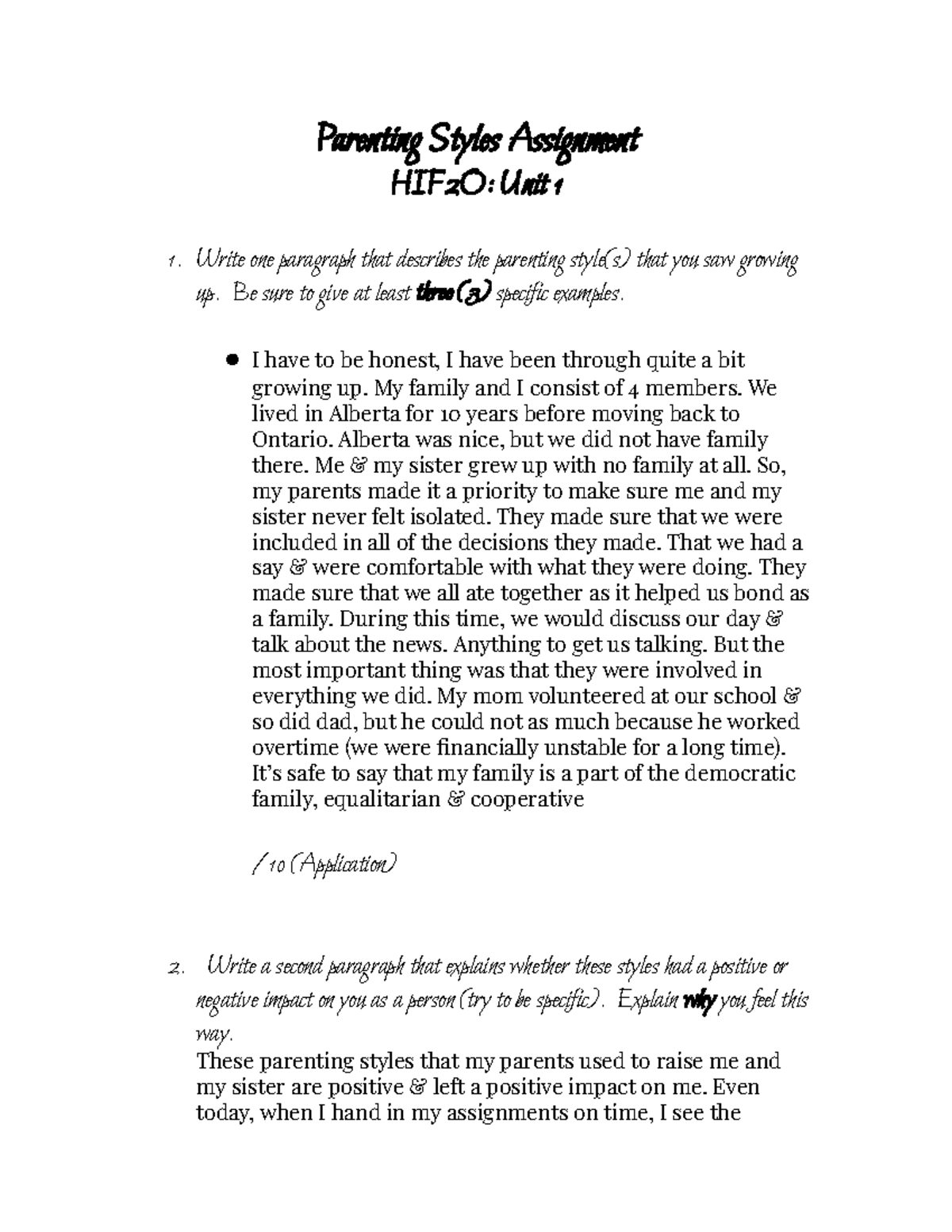 Parenting Styles Assignment - Parenting Styles Assignment HIF2O: Unit 1 ...