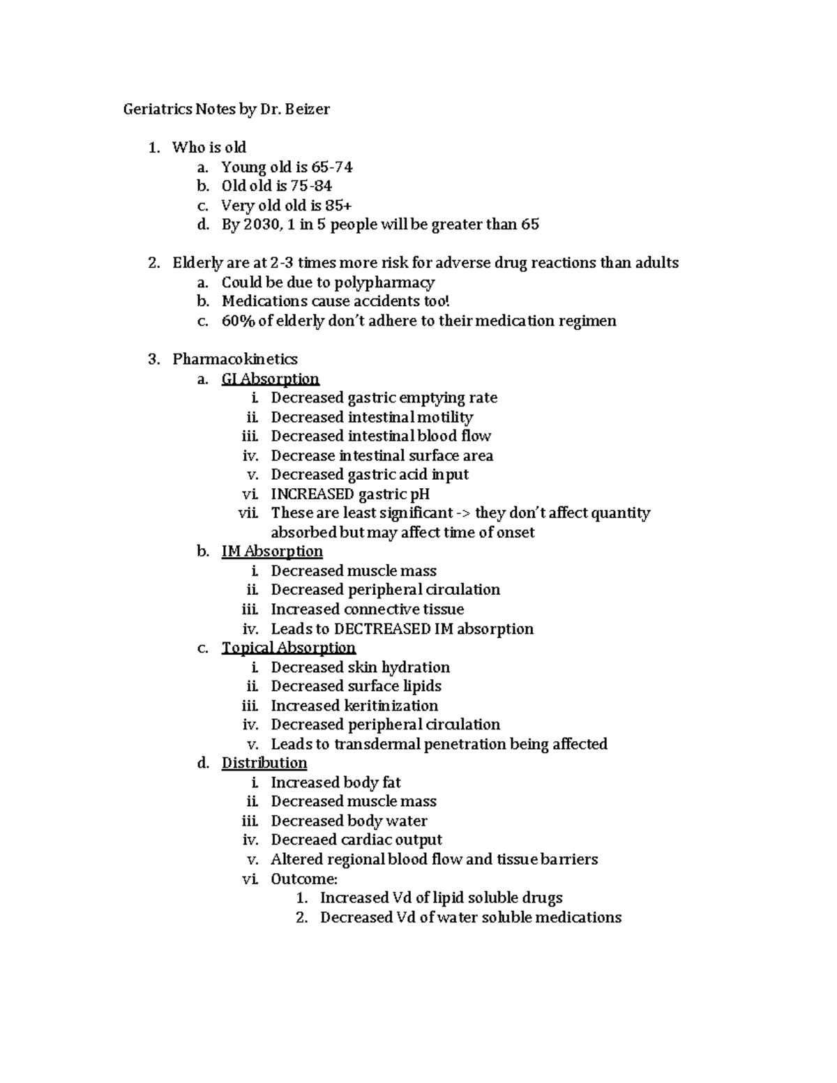 Geriatrics Notes for SKIN Midterm PDF - Geriatrics Notes Dr. Beizer 1 ...