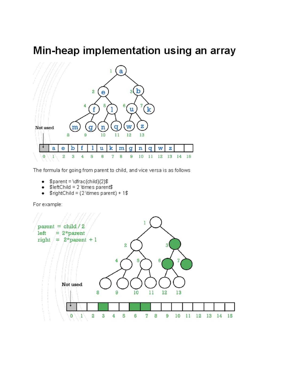 Lecture 36 - dr. jain - Min-heap implementation using an array The formula for going from parent ...
