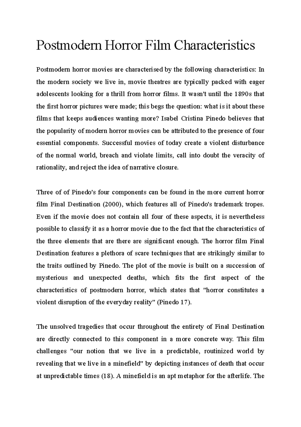 Postmodern Horror Film Characteristics - Postmodern Horror Film ...