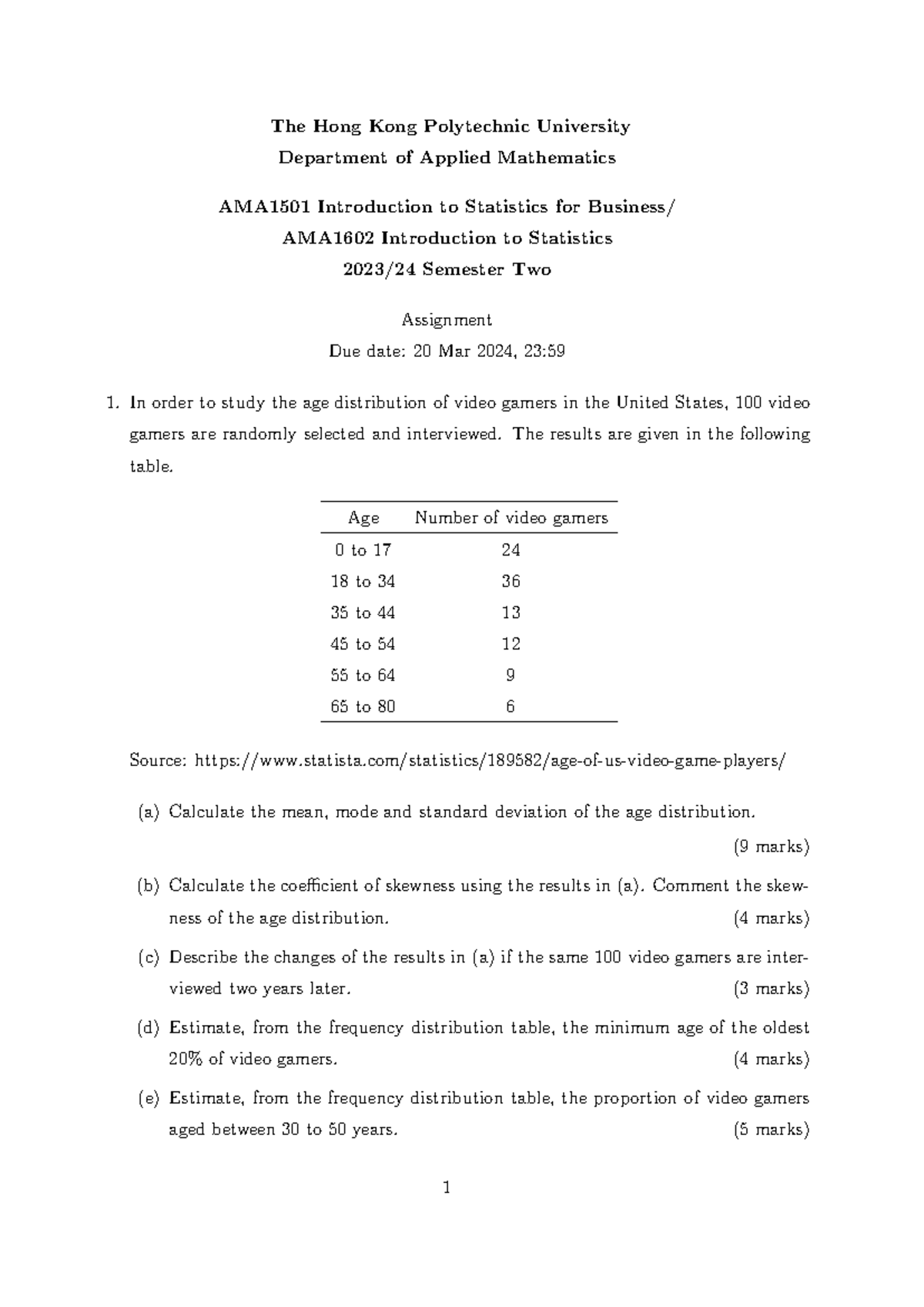 Assignment The Hong Kong Polytechnic University Department Of Applied Mathematics Ama1501
