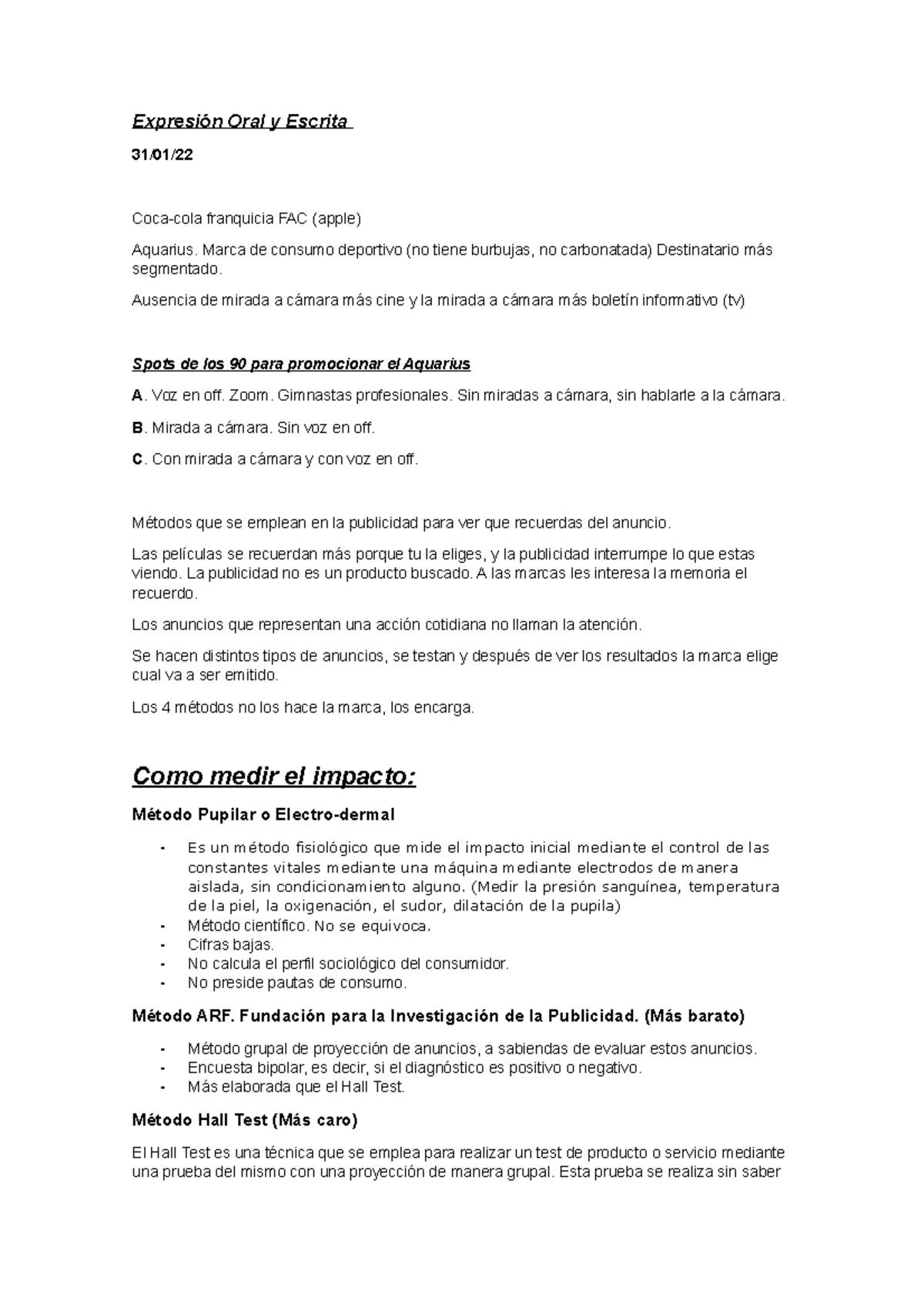 Irene Expresión ORAL Y Escrita - Expresión Oral y Escrita 31/01/ Coca ...