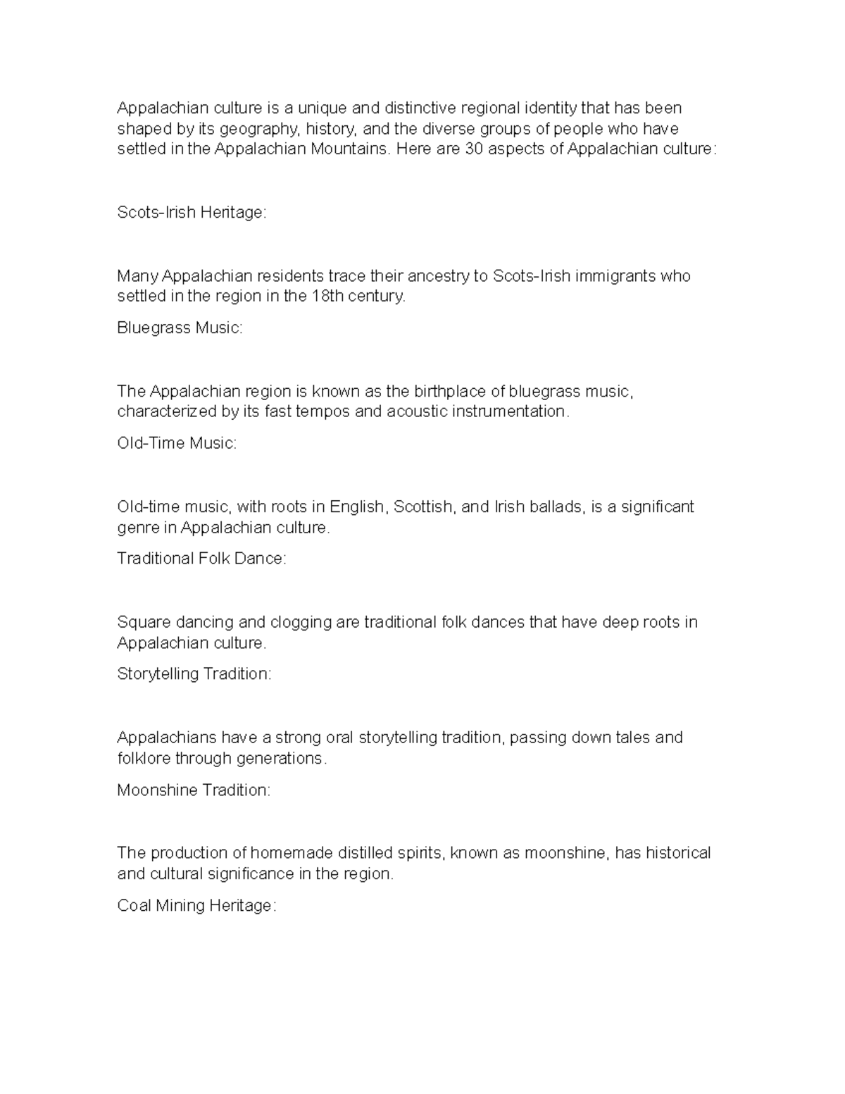 L7 - Documento - Appalachian culture is a unique and distinctive ...