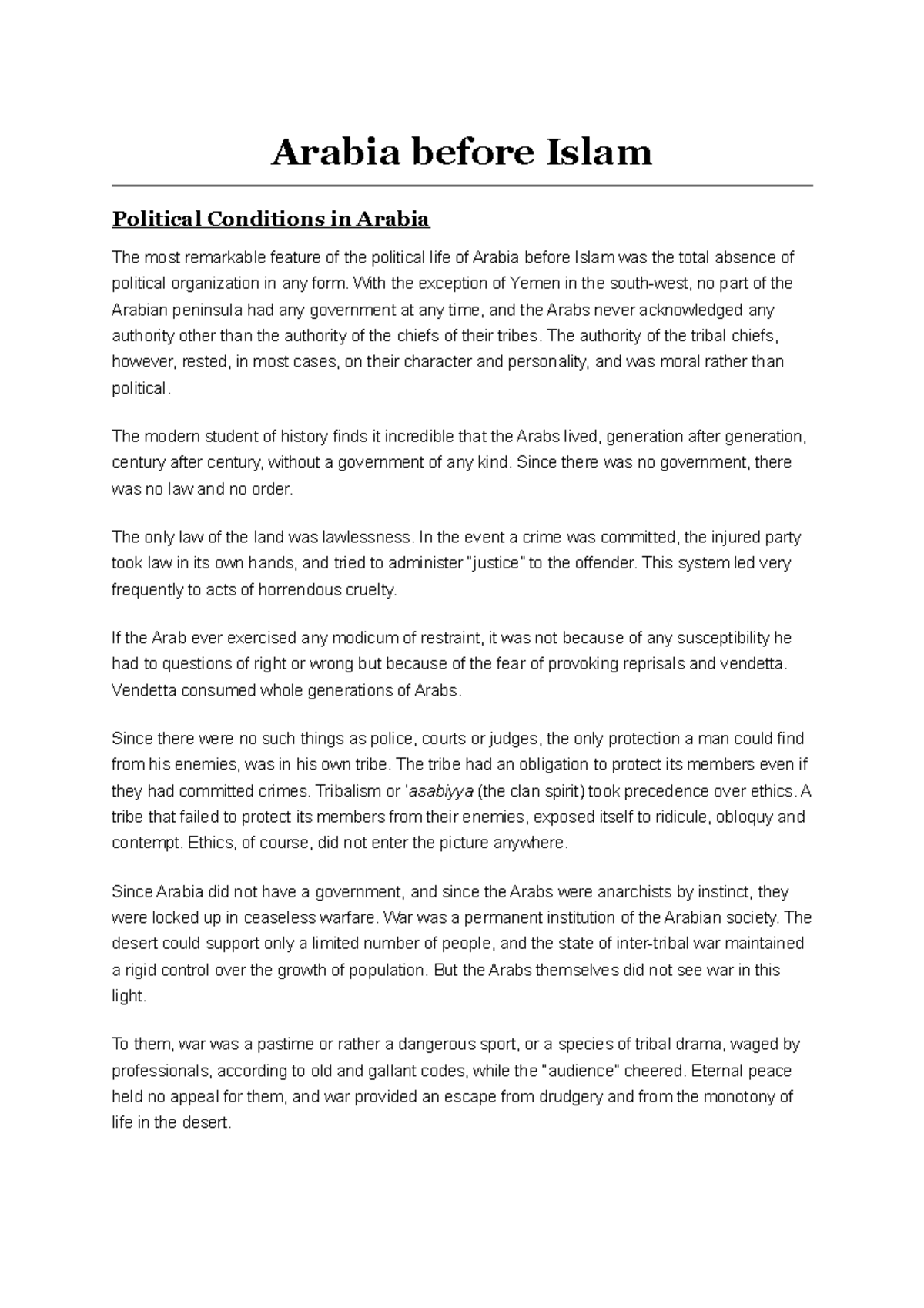 History about Arabia Before Islam - Arabia before Islam Political ...