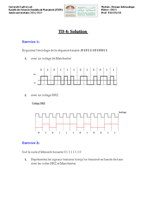 TD1 - Informatique 4 - Module : Réseaux Informatique Filière : SMI-­‐ Prof: R HANNANE Université ...