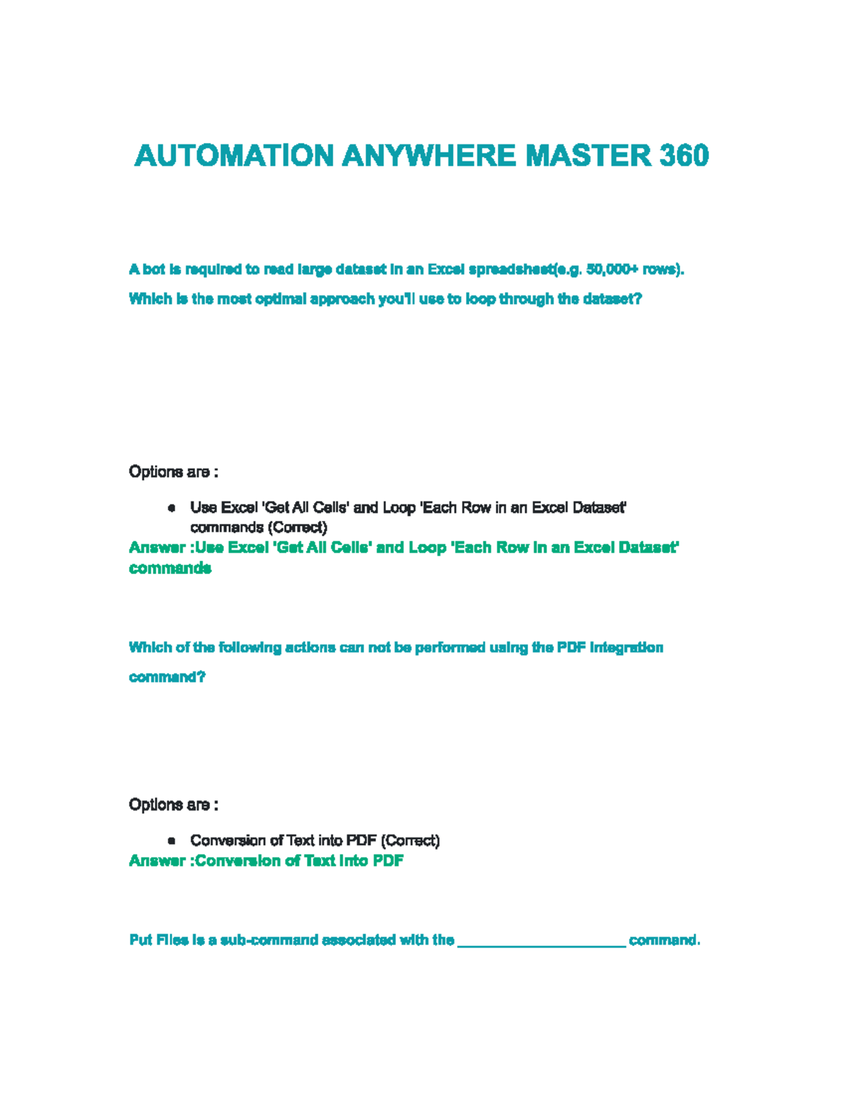 RPA Interview Question Bank - Automation Anywhere - Studocu