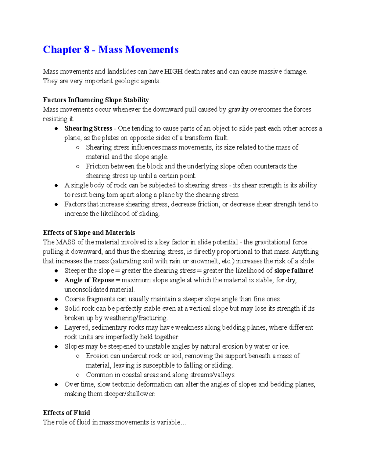 Chapter 8 - Mass Movements - Chapter 8 - Mass Movements Mass movements ...