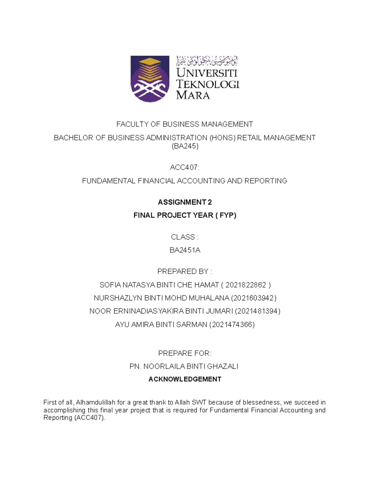 ACC FYP ( Latest) - Project Acc - FACULTY OF BUSINESS MANAGEMENT ...