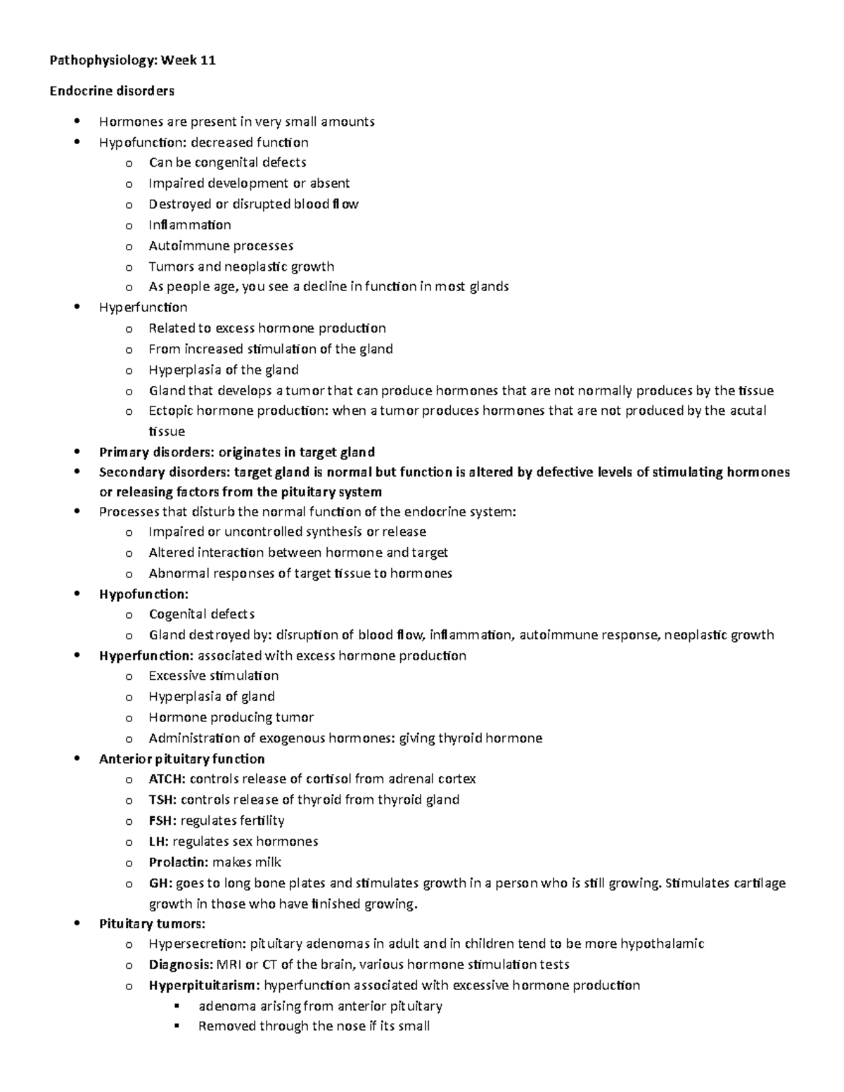 Pathophysiology week 11 - Pathophysiology: Week 11 Endocrine disorders ...