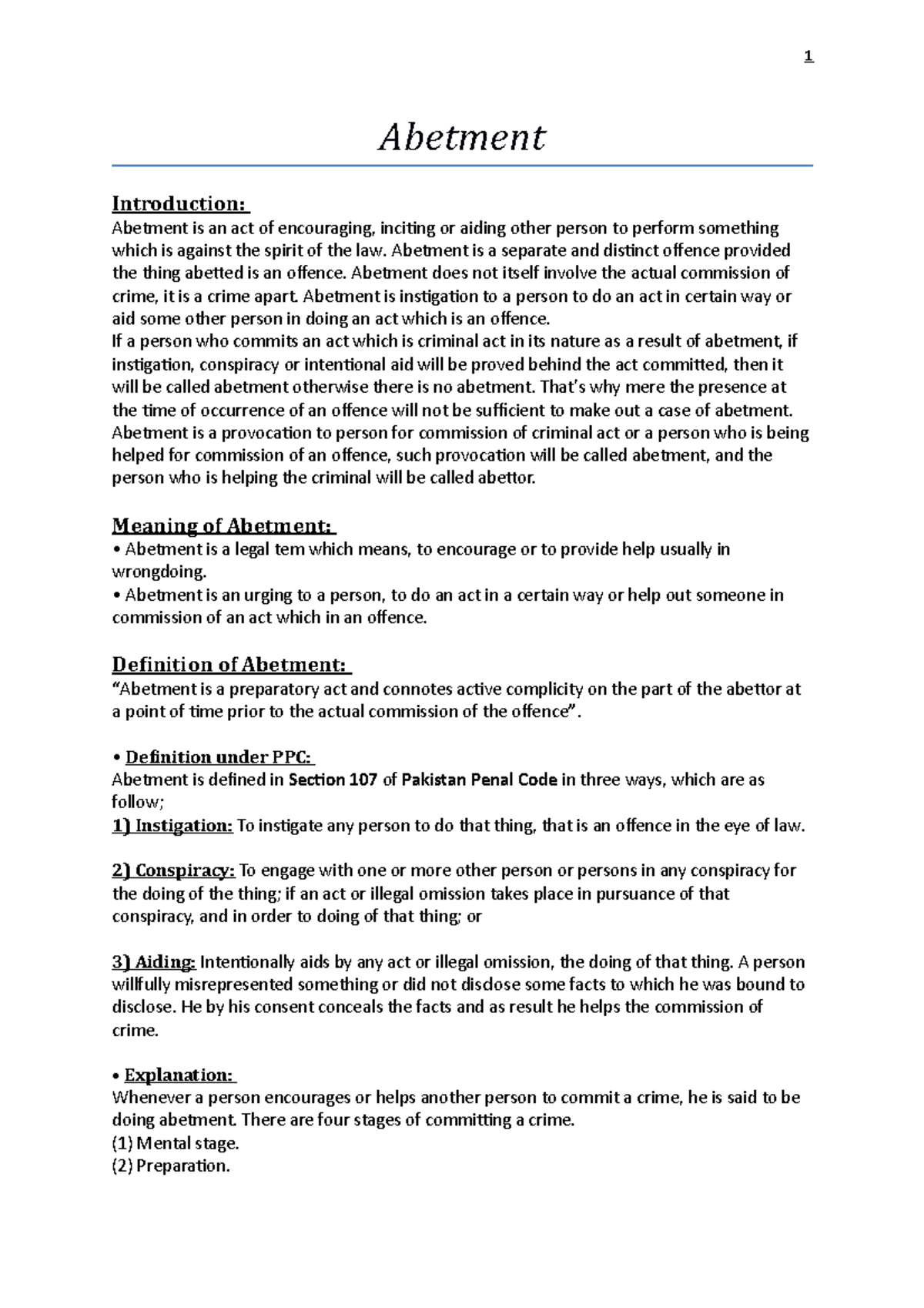 Abetment + Criminal Conspiracy - Abetment Introduction: Abetment is an ...