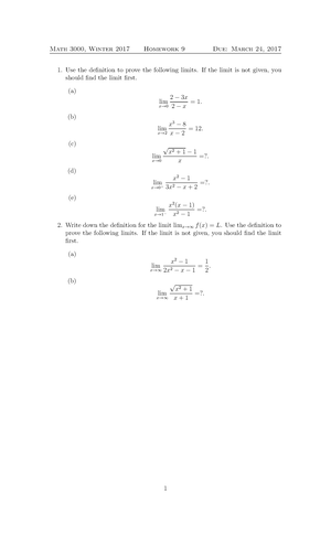 Assignment5 Solution Math 3000 - MATHEMATICS 3000 ASSIGNMENT 5 ...