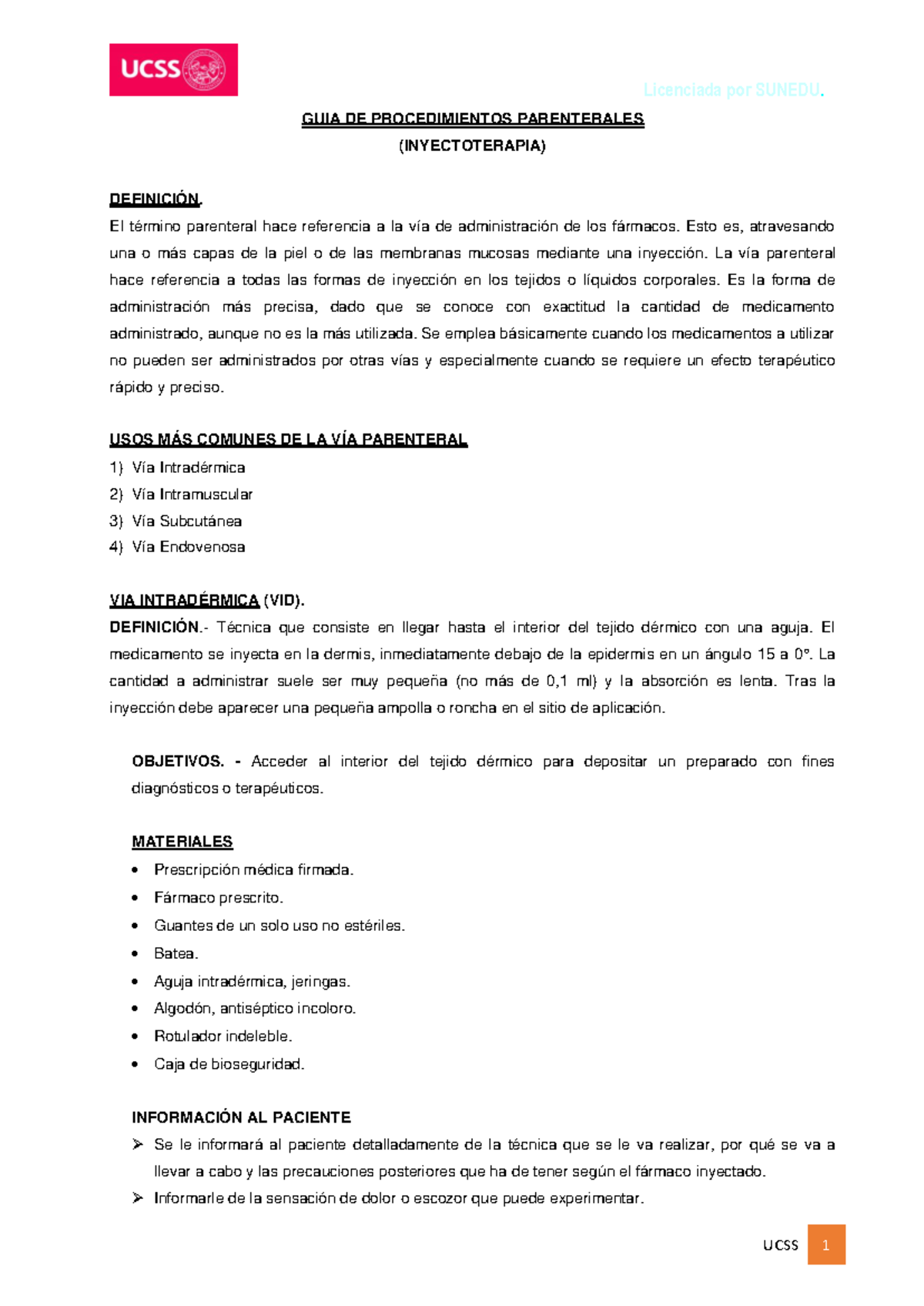 II. Vias de Adm. Medicamentos - GUIA DE PROCEDIMIENTOS PARENTERALES ...
