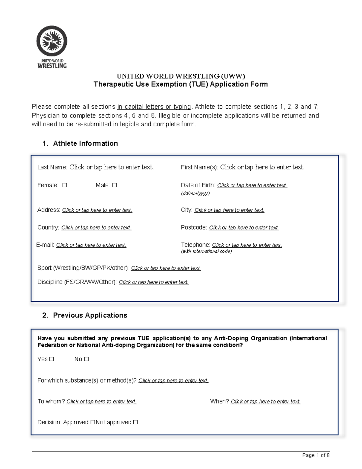 2021 tue application form uww 0 - UNITED WORLD WRESTLING (UWW ...