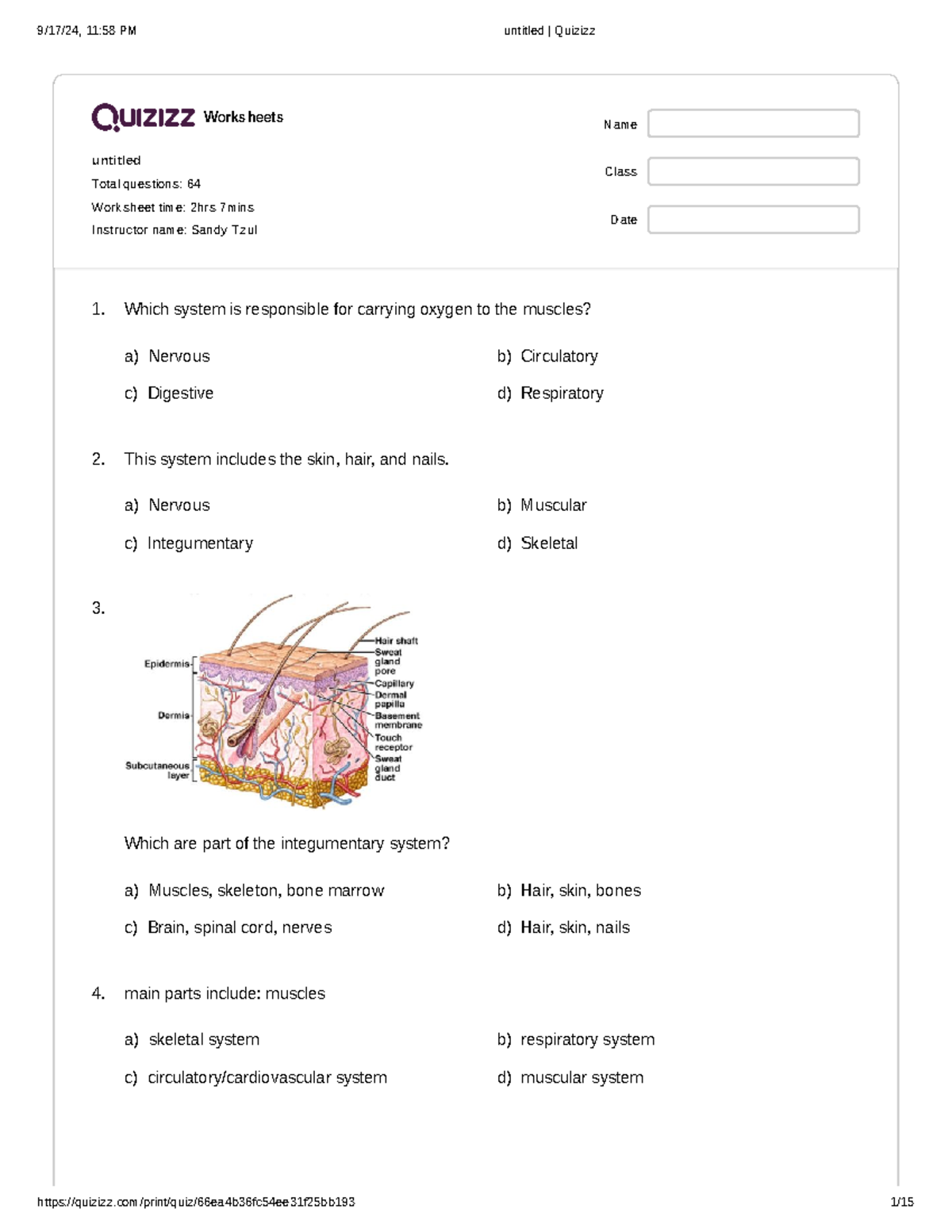 System quiz intro healthcare - Worksheets untitled Total questions: 64 ...