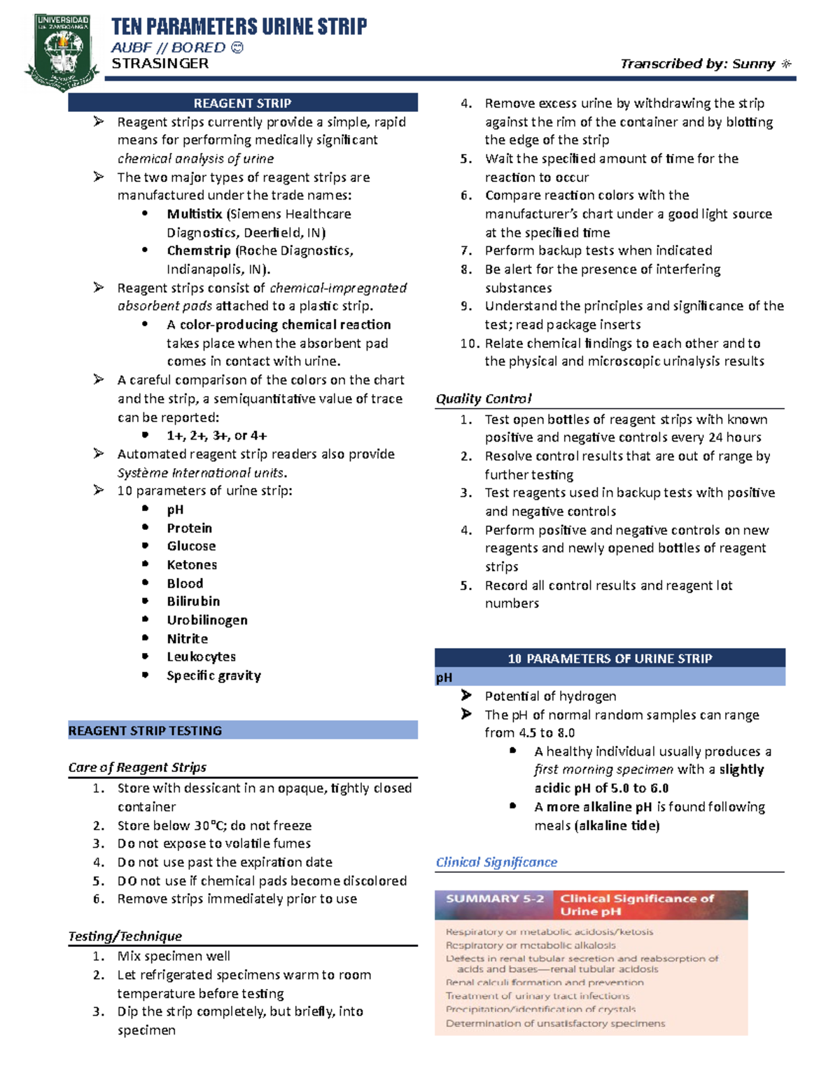 Ten Parameters for Urine Strip - AUBF // BORED 🐀 STRASINGER Transcribed ...