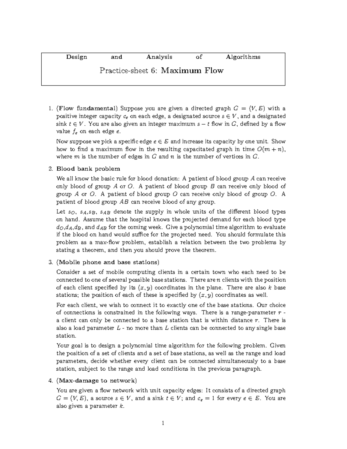 Practice-sheet 6 - practice sheet - Design and Analysis of Algorithms Practice-sheet 6: Maximum ...