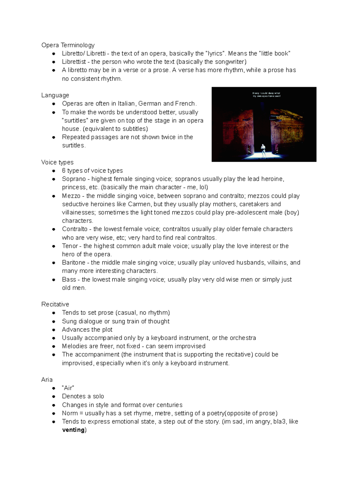 MUS206 Opera Terminology - Opera Terminology Libretto/ Libretti - the ...