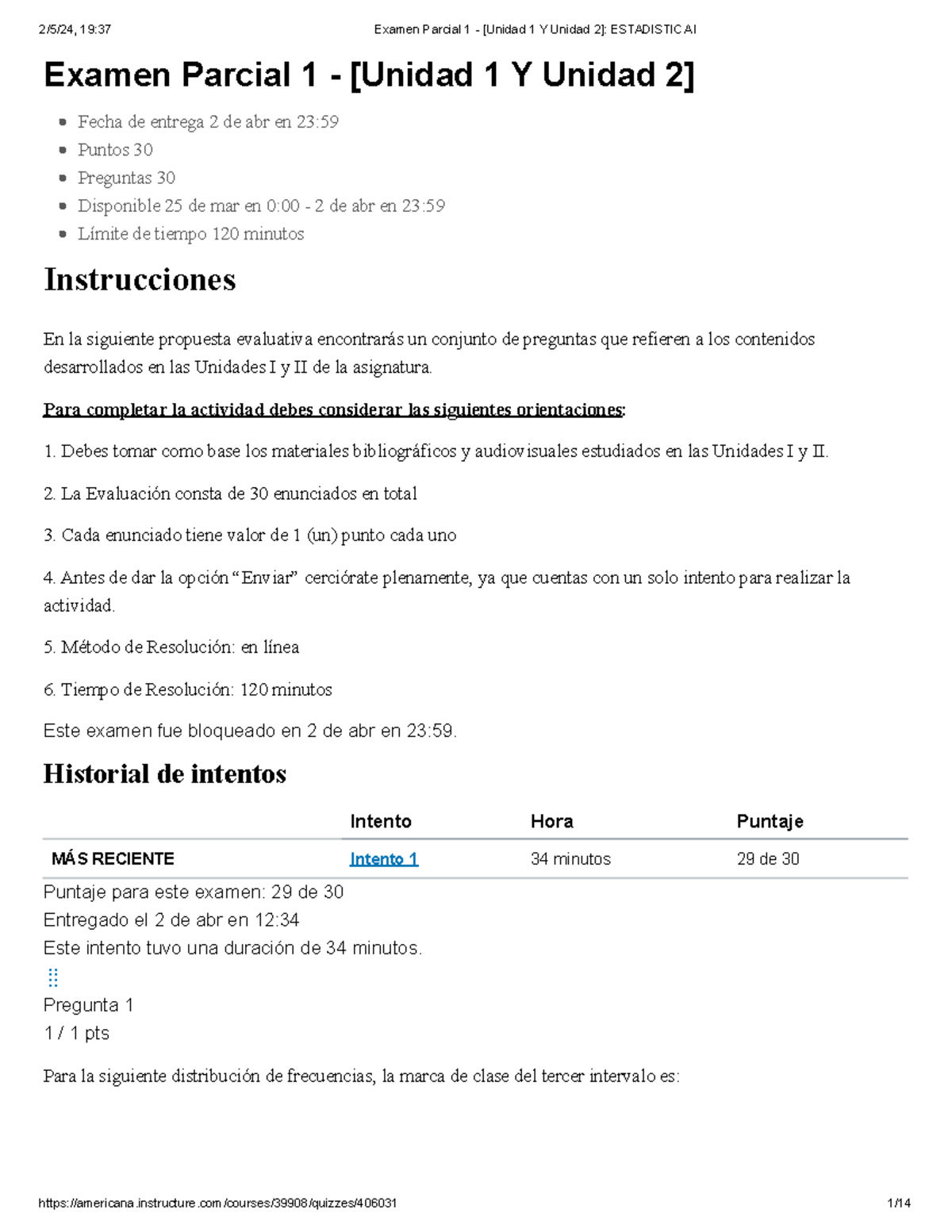 Examen Parcial 1 - [Unidad 1 Y Unidad 2] Estadistica I - Examen Parcial 1 - [Unidad 1 Y Unidad 2 ...