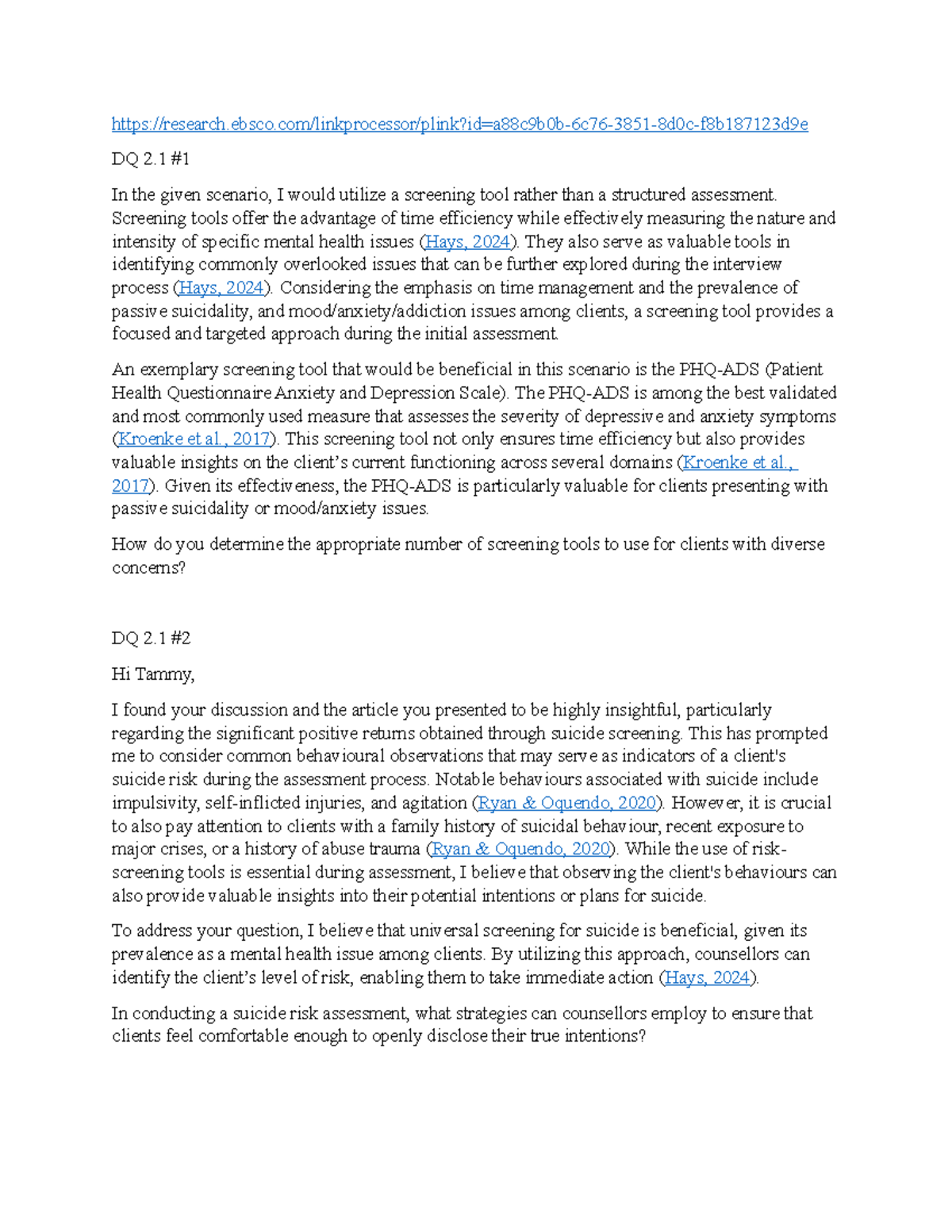 Dq week 2 assessment - Discussion questions - - Studocu