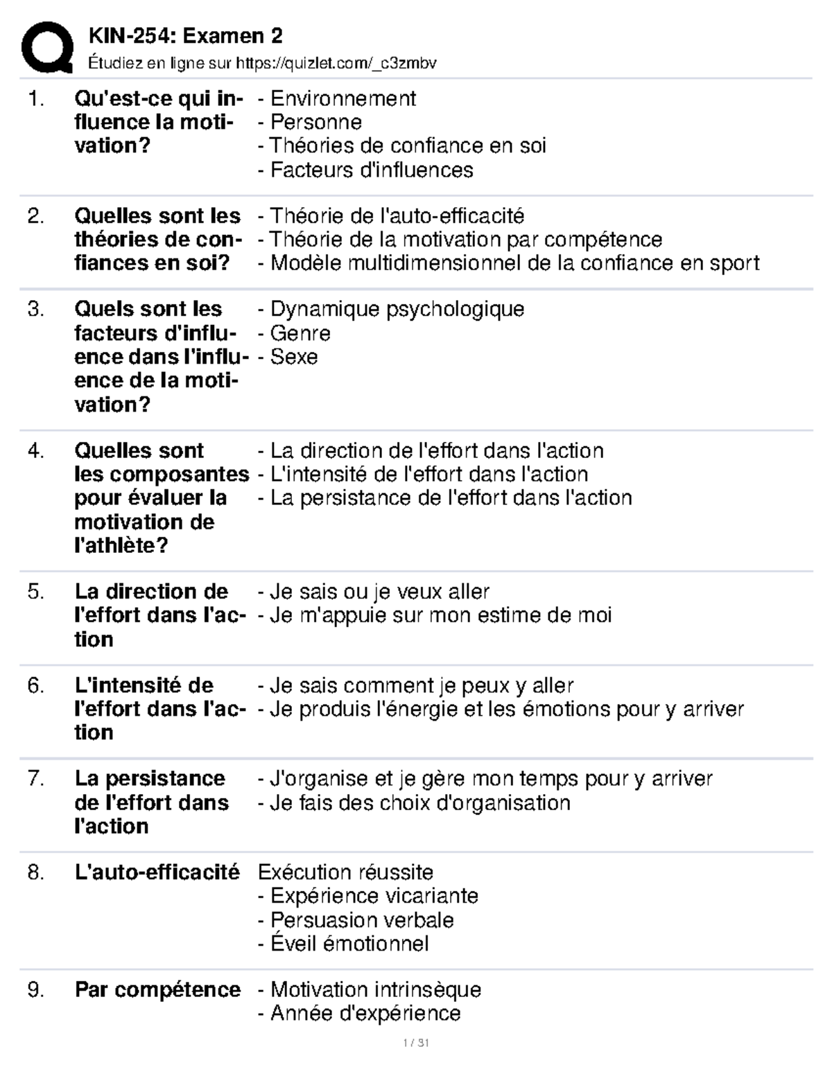 KIN-254- Examen 2 - Quizlet (question/answer) for the 2nd exam in ...